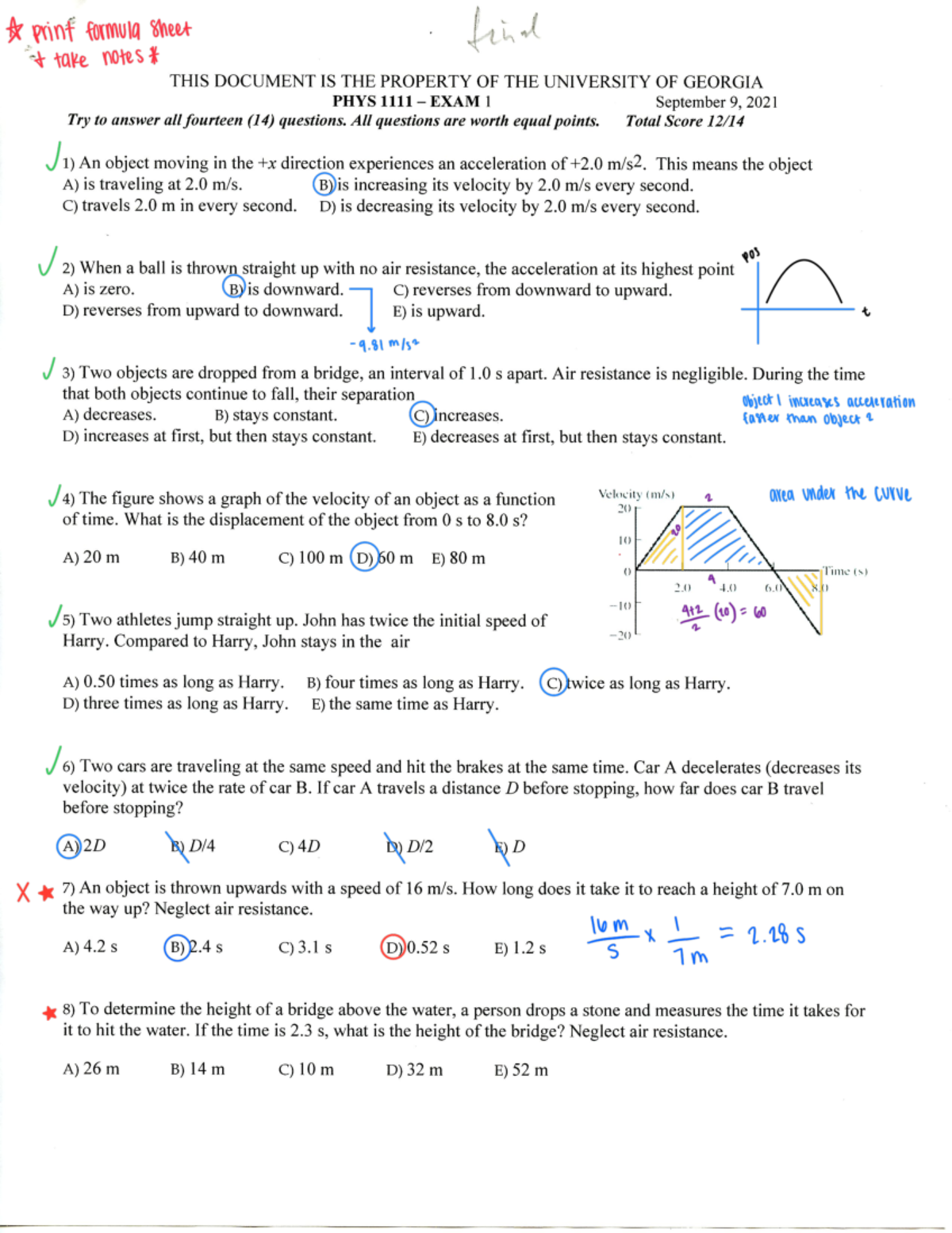 PHYS1111 EX1 F21: Key Concepts and Notes Review - Studocu