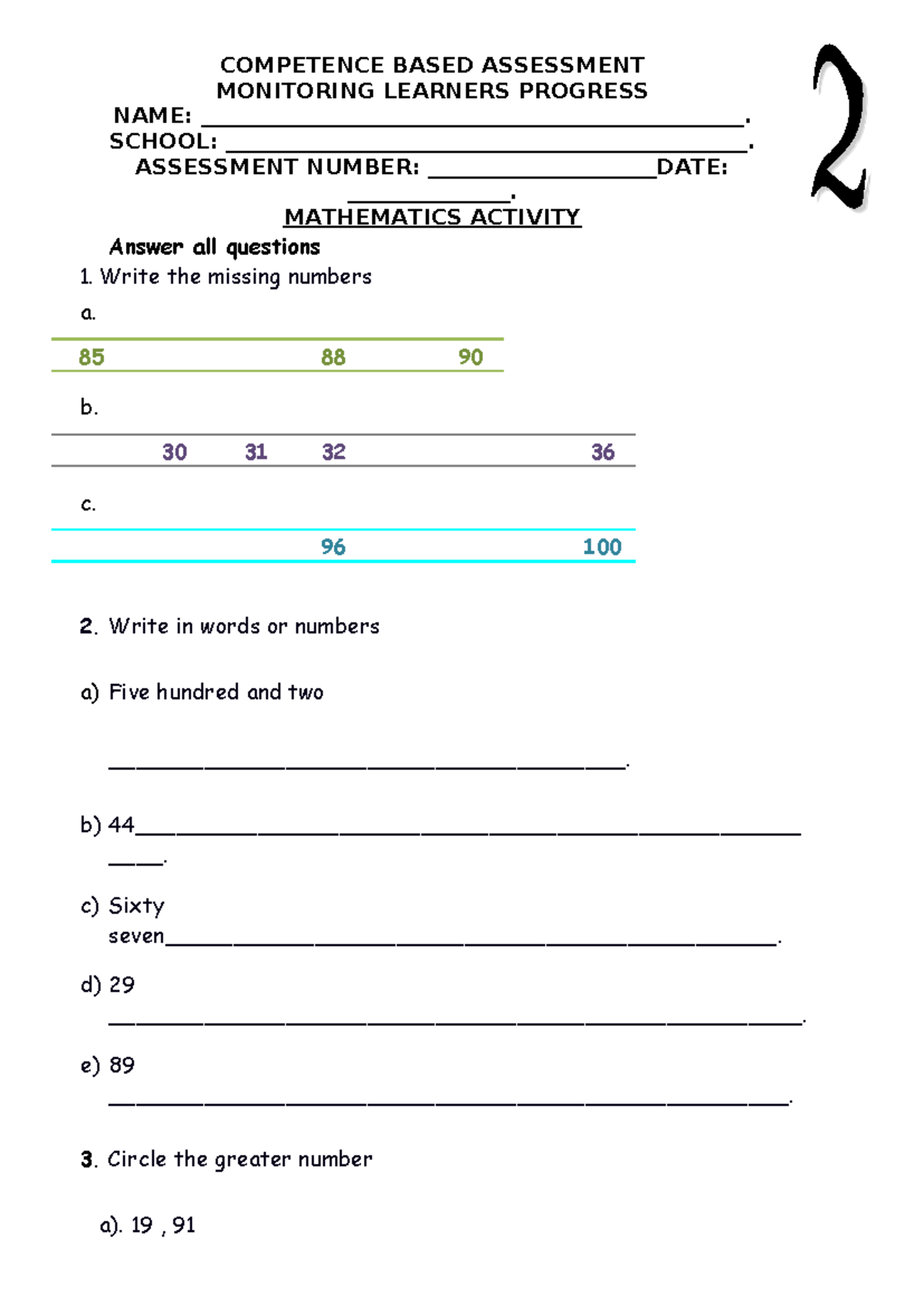G2 Mathematics Activity: Competence-Based Assessment Notes - Studocu
