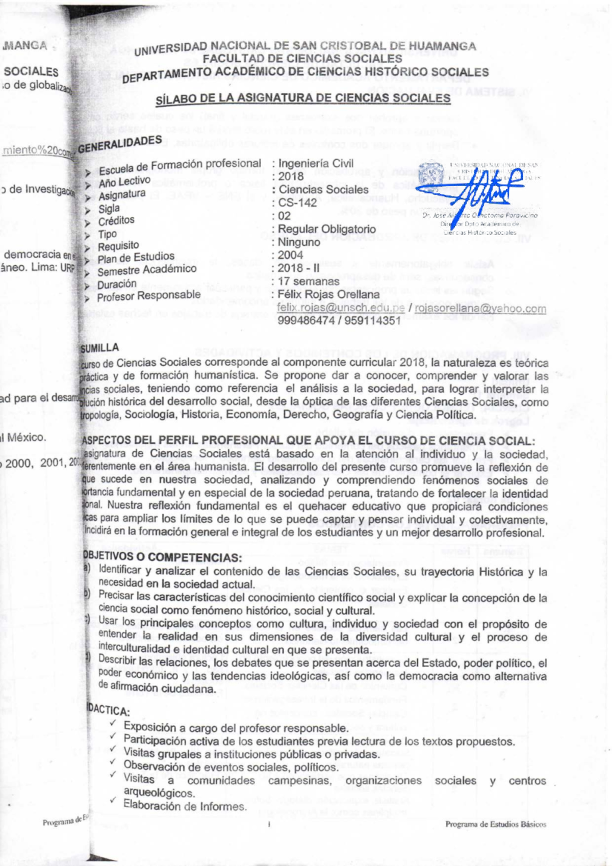 CS 142: Introducción a las Ciencias Sociales - Sílabo y Contenidos ...