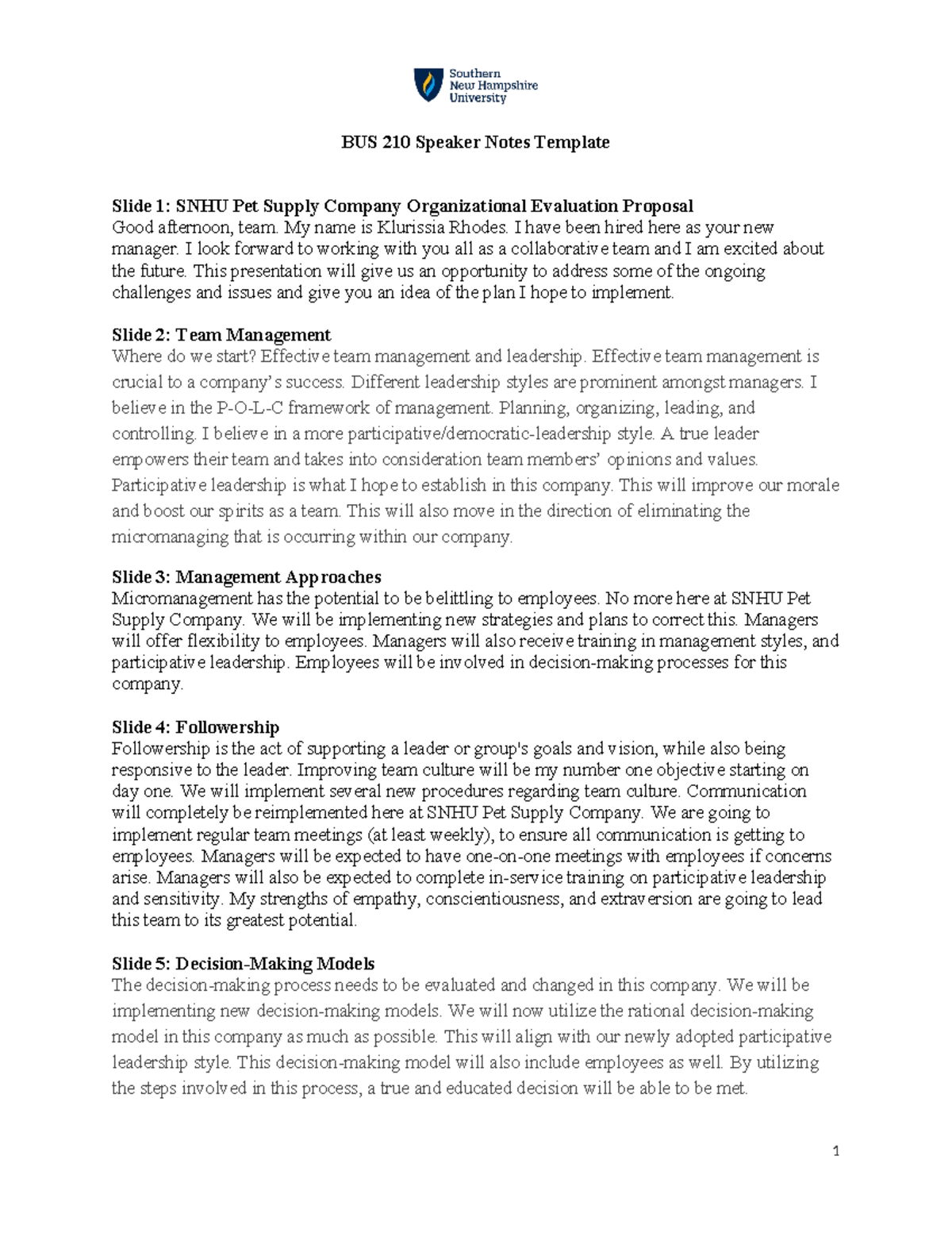 BUS 210 Speaker Notes Project - BUS 210 Speaker Notes Template Slide 1 ...