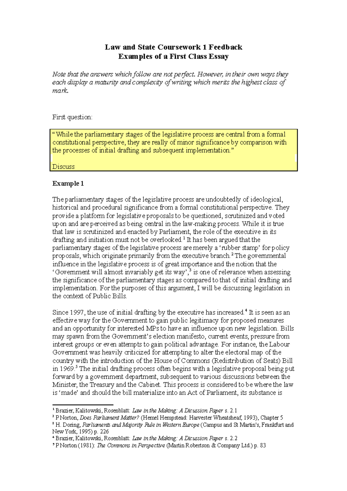 First Class Essay Examples for Law and State Coursework 1 - Studocu