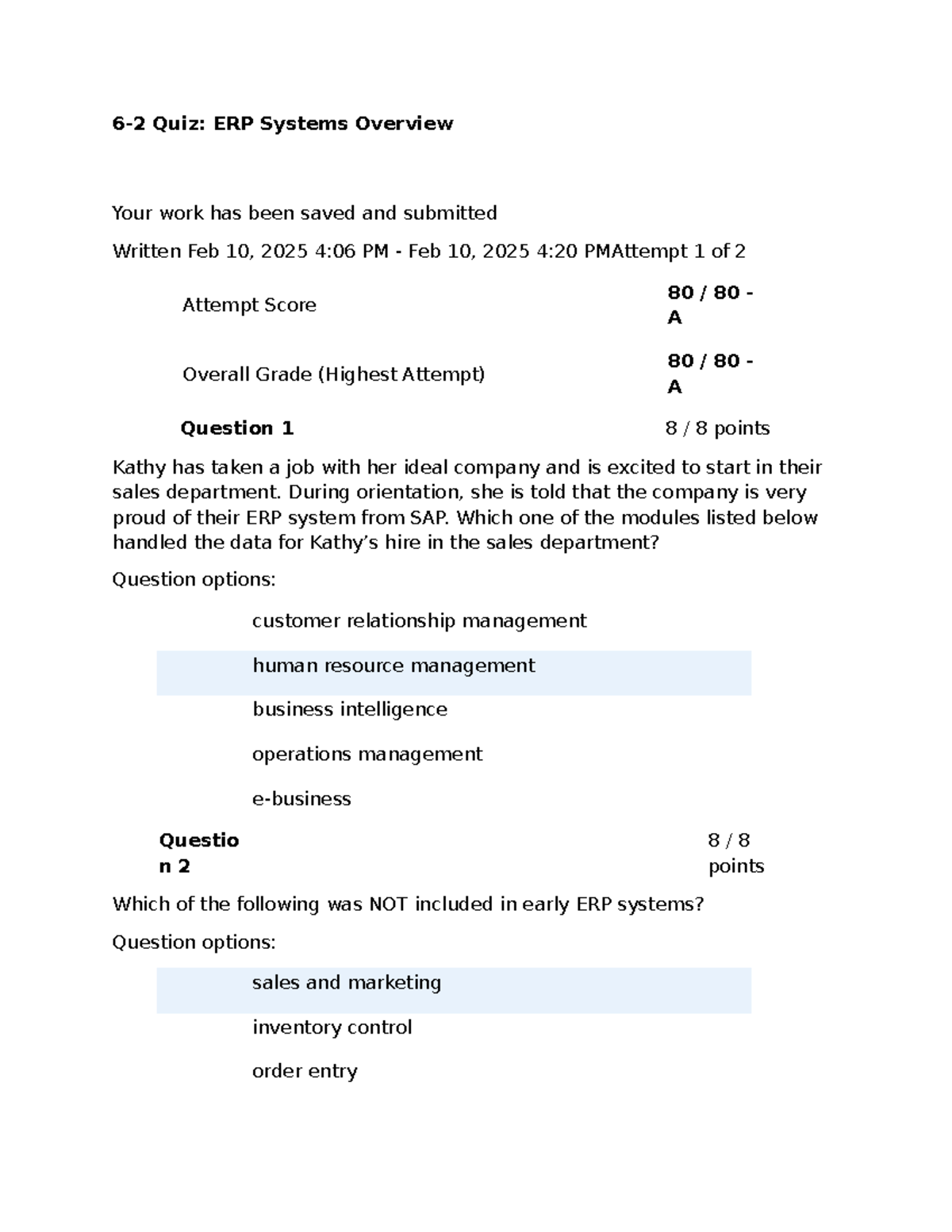 6-2 Quiz MIS 300 - ERP Systems Overview Answer Key - Studocu