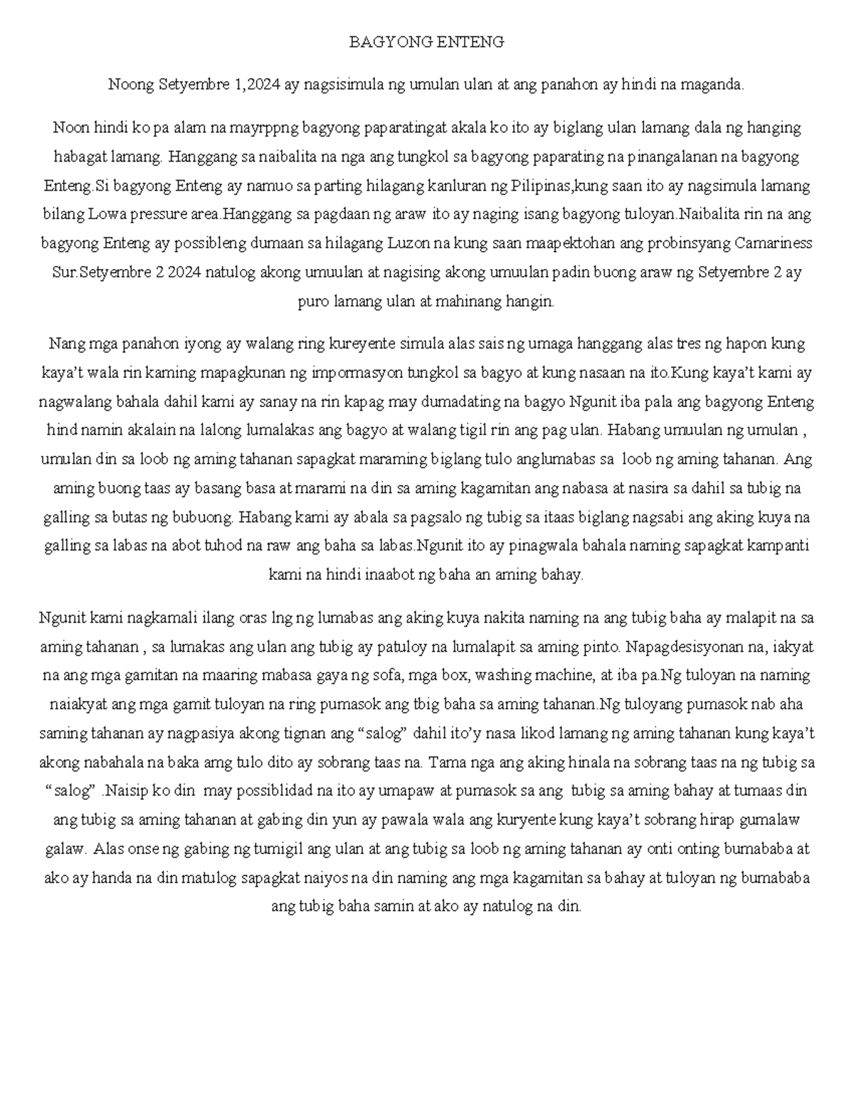Bagyong Enteng 120941 - kwentong - BAGYONG ENTENG Noong Setyembre 1 ...