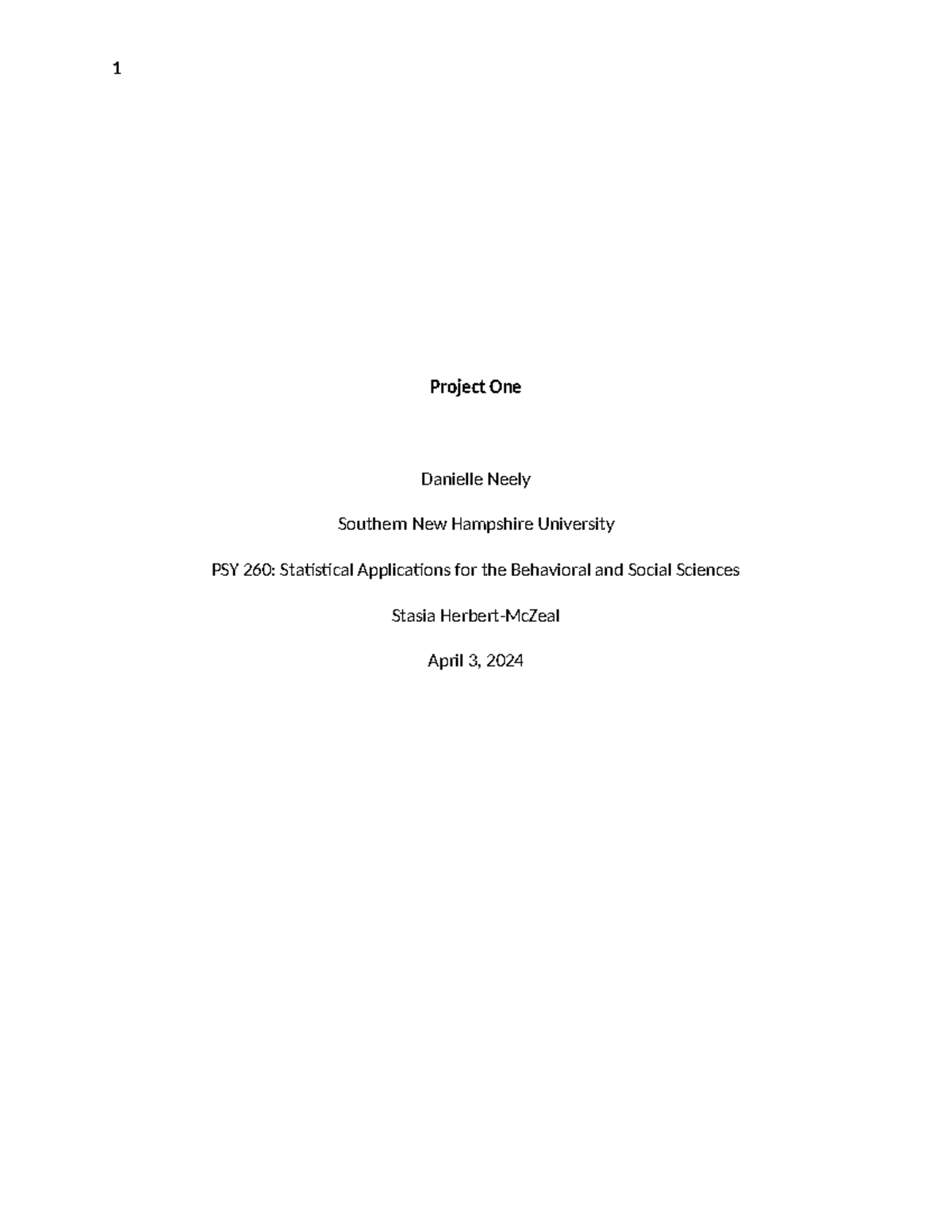 Psy260 Project One Project One Danielle Neely Southern New Hampshire