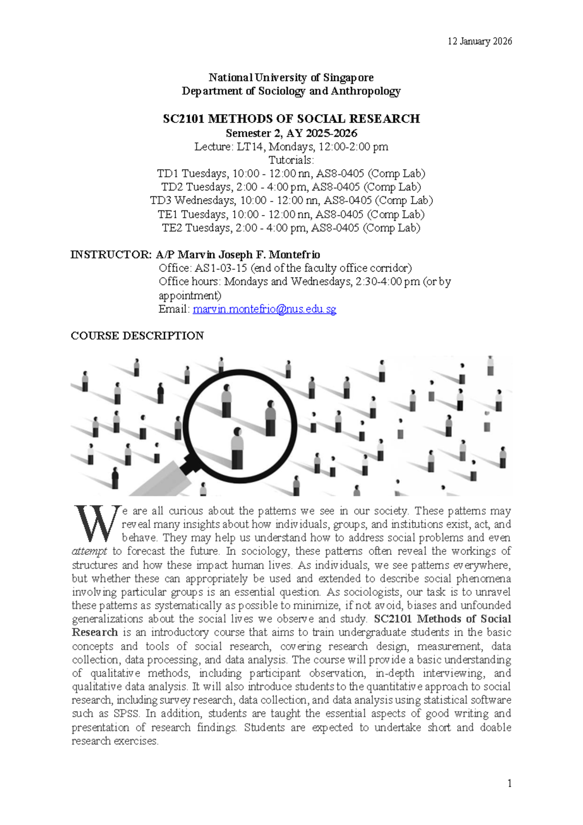 SC2101 Methods of Social Research Syllabus AY2025-26 (Jan 12) - Studocu