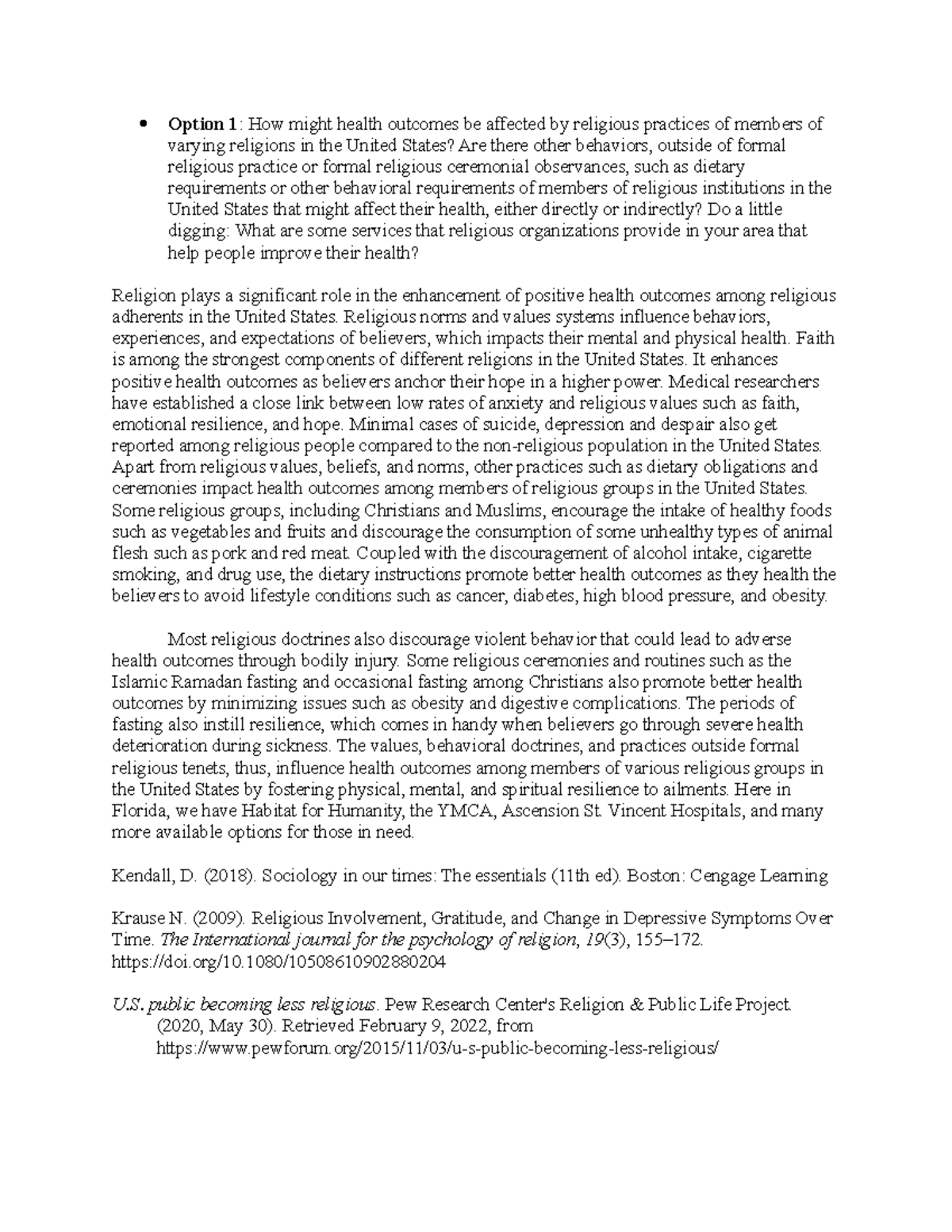 Impact of Religious Practices on Health Outcomes in the U.S. - Studocu