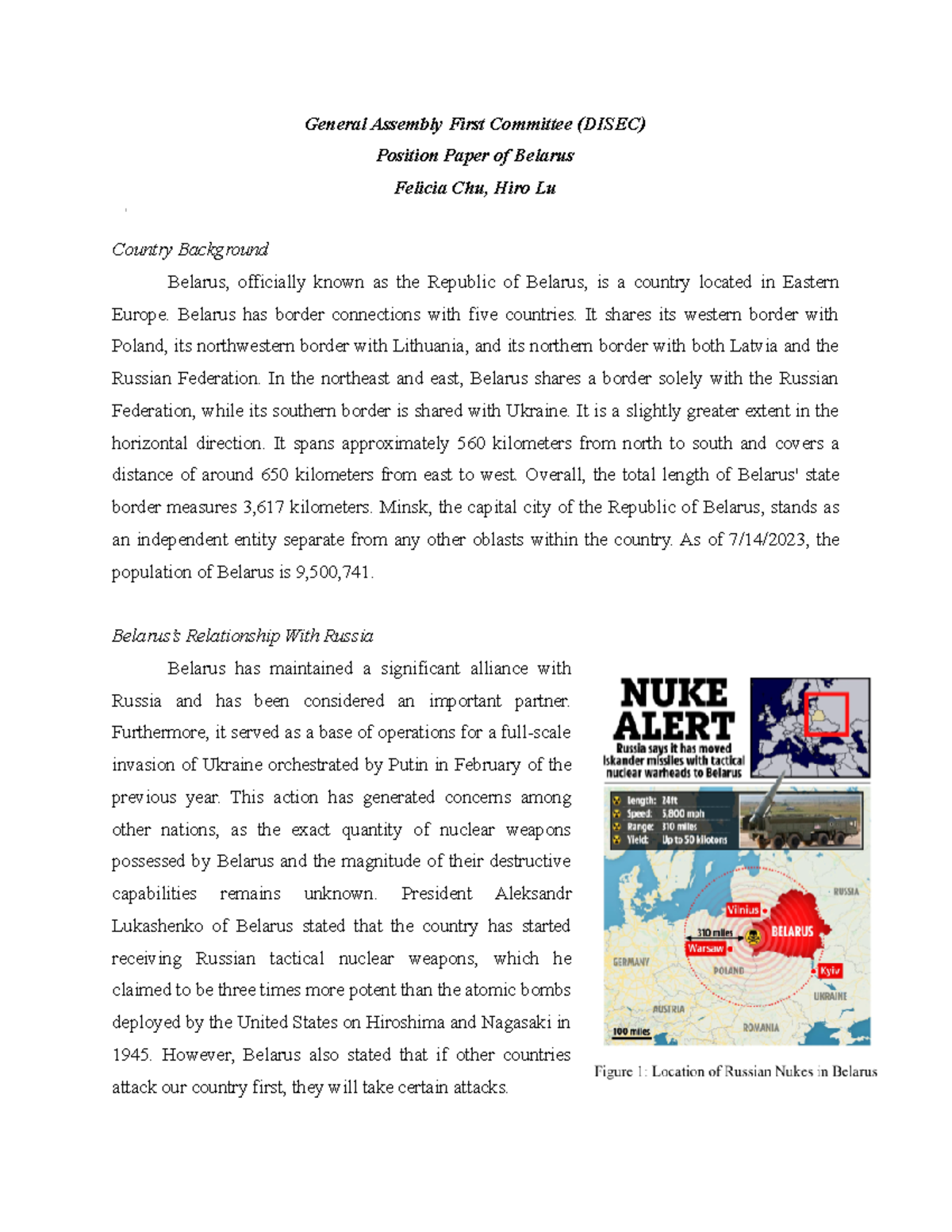 Belarus GA1 Position Paper - General Assembly First Committee (DISEC ...