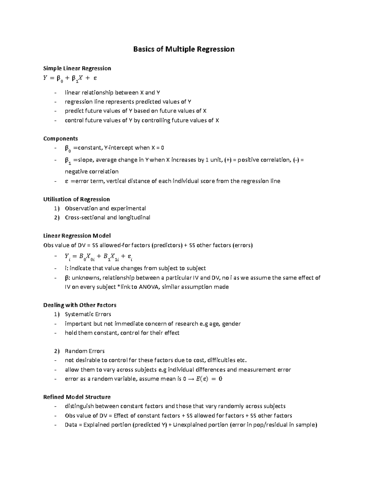 HP2100 Basics of Multiple Regression: Understanding Linear Relationships - Studocu