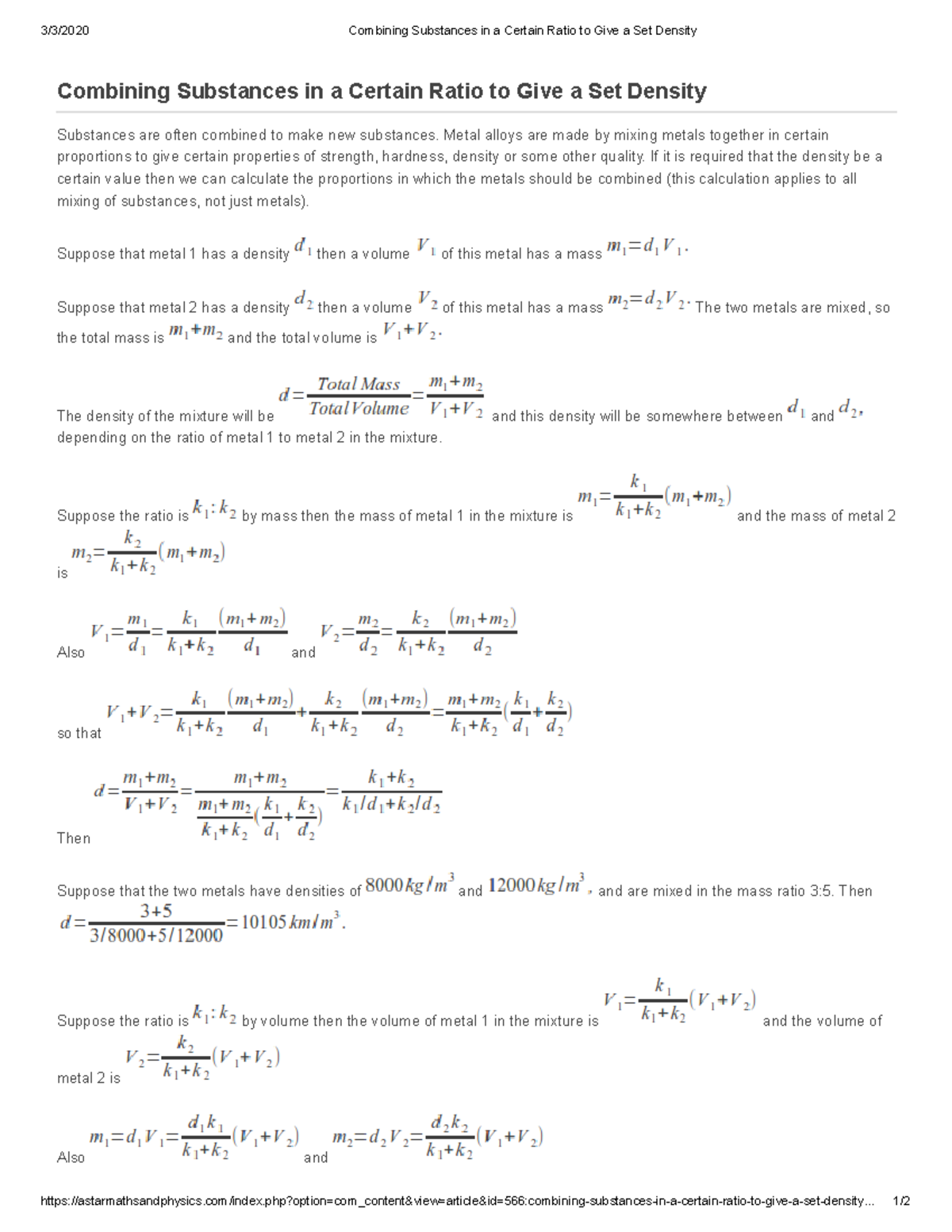 Chemistry 101: Mixing Substances for Desired Density Ratios - Studocu