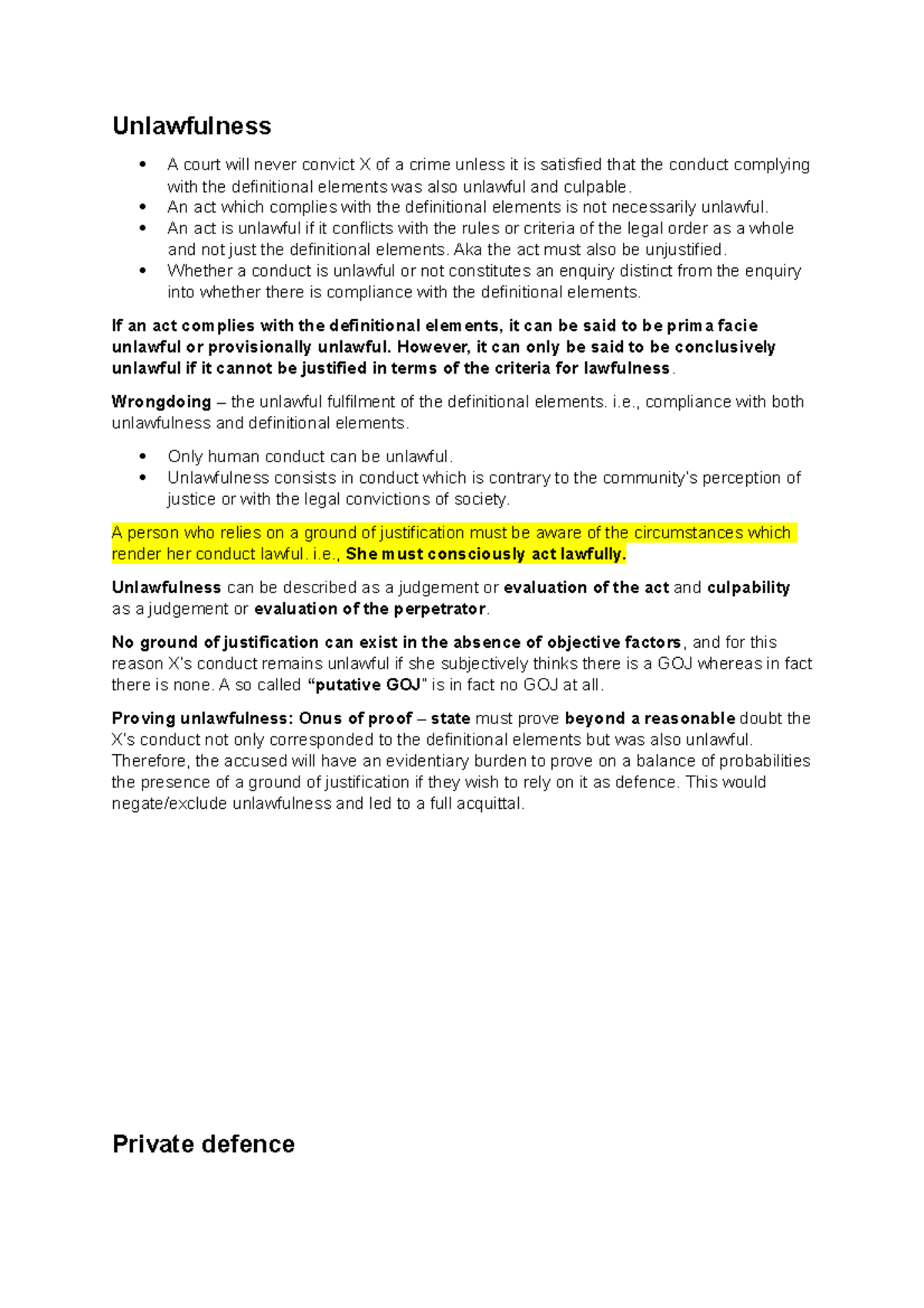 Unlawfulness Notes including cases summaries - LAWS 2014 - Wits ...