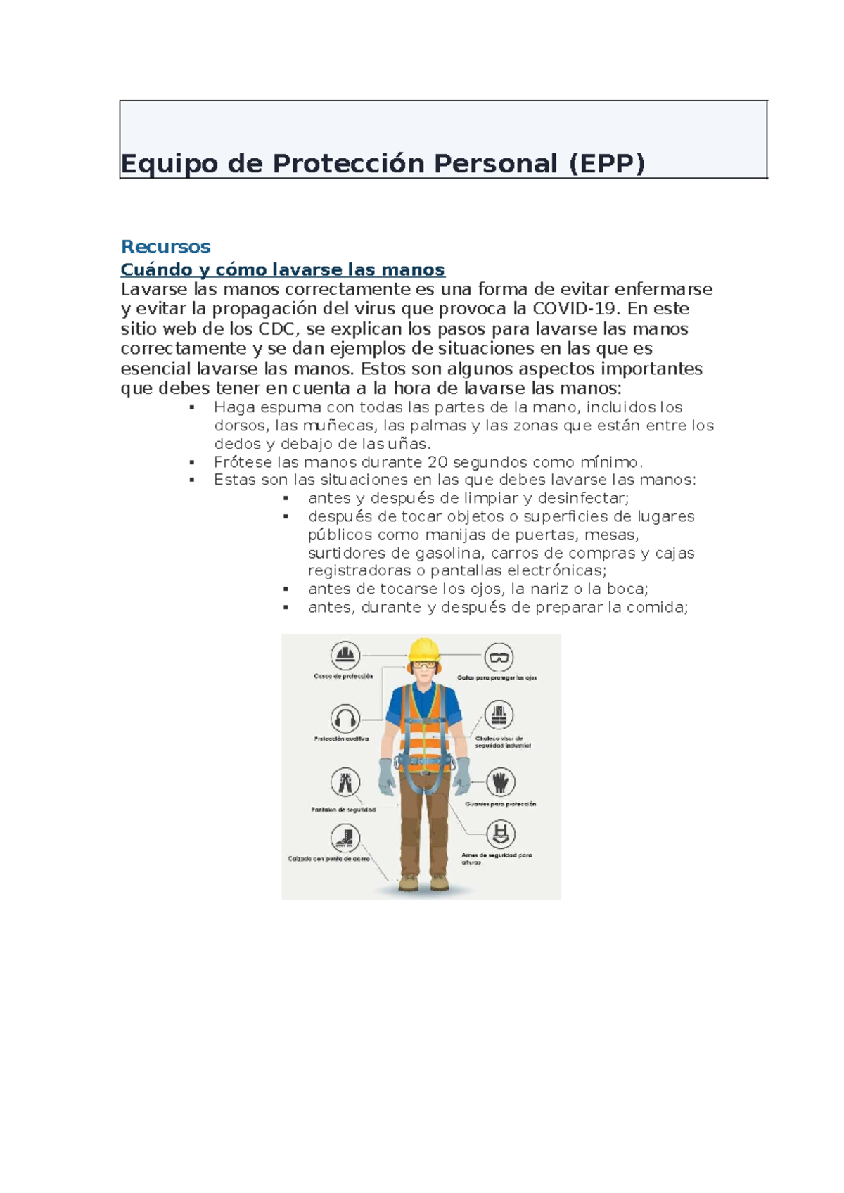 EPPS - Examen sobre Lavado de Manos y EPP - Studocu