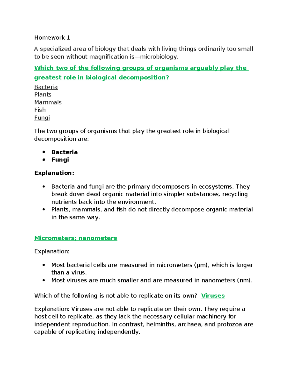 Microbiology 101: Homework 1 Summary & Review - Studocu