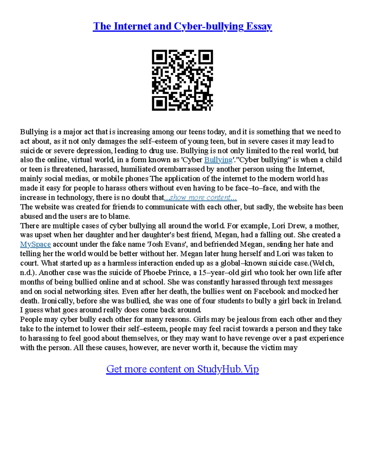 Cyber Bullying Research Paper: Causes, Effects, and Solutions - Studocu