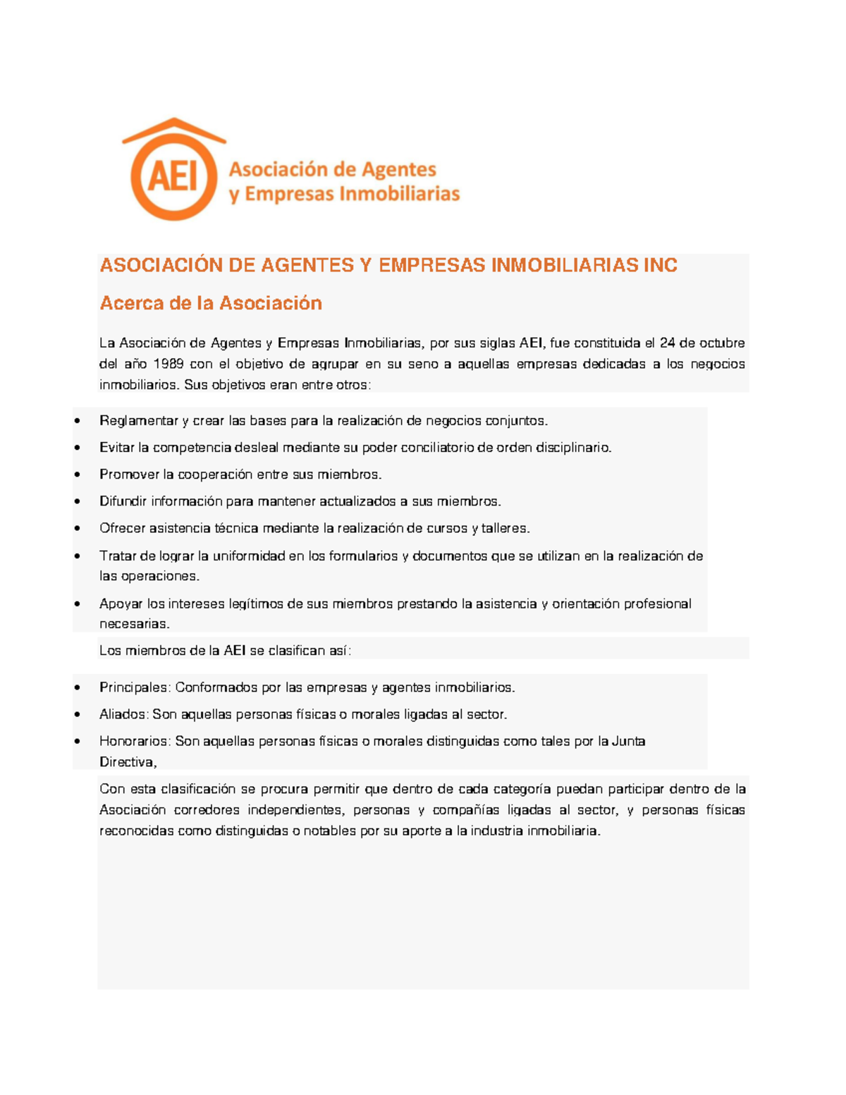 Informacion y Beneficios de la AEI: Asociación de Agentes Inmobiliarios ...