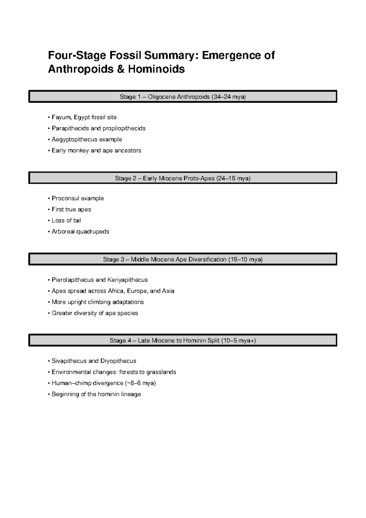 4 stage fossil summary - Notes - Four-Stage Fossil Summary: Emergence ...