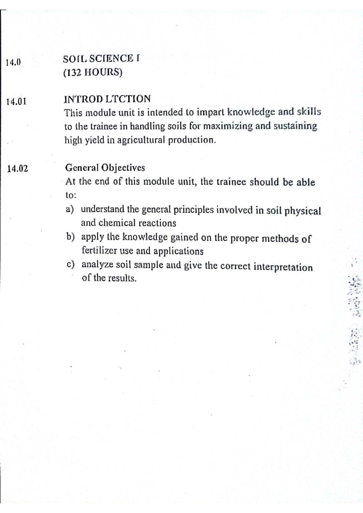 SOIL SCIENCE I Syllabus Overview (14.0) - Course Code 14.01 - Studocu