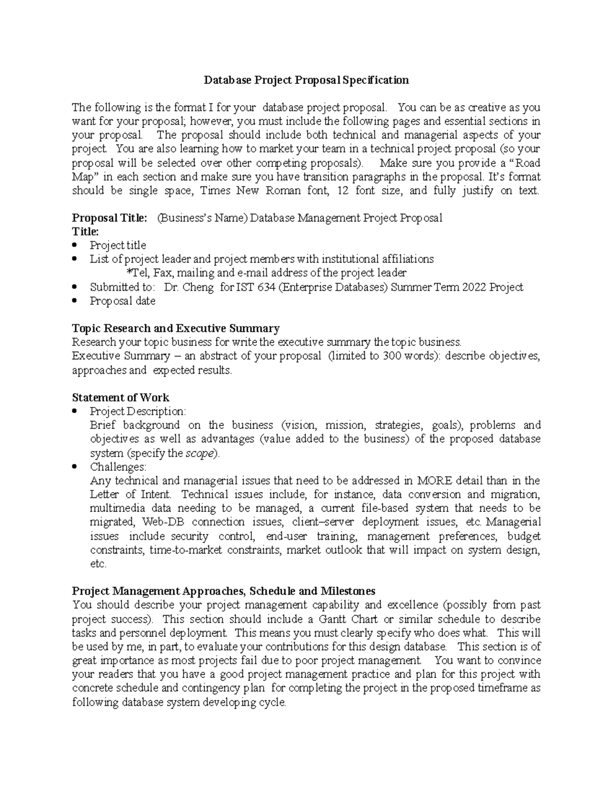 Database Project Proposal Specification - You can be as creative as you want for your proposal ...