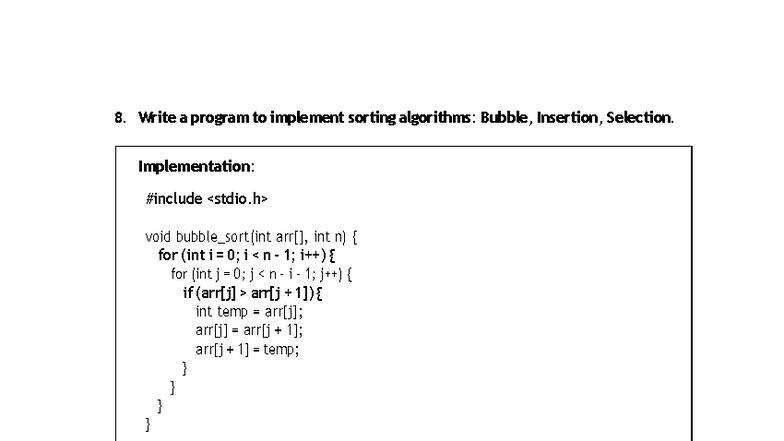 DS Lab Programs 8-11: Sorting Algorithms & BST Implementation - Studocu