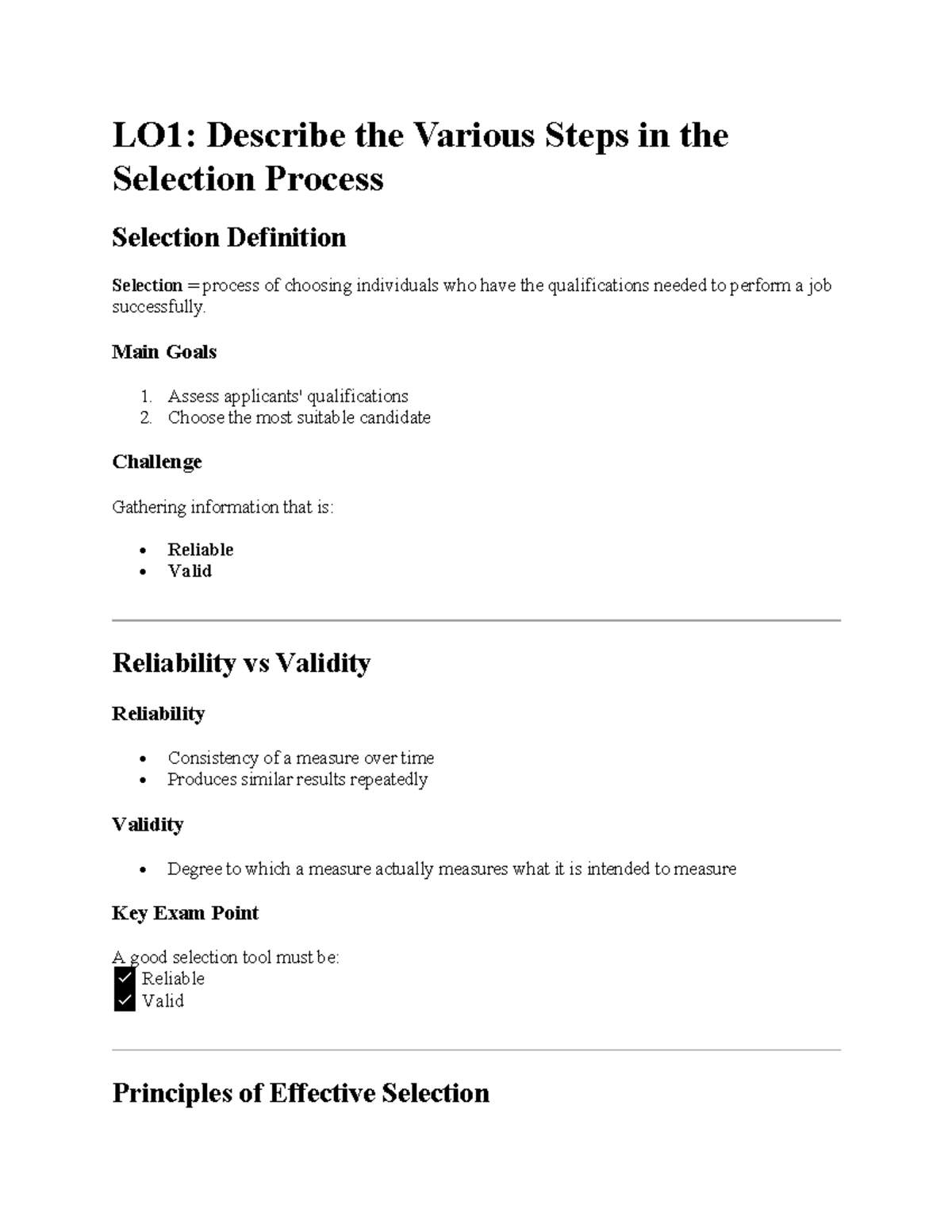 LO1-LO3: Selection Process & Employment Tests - Chapter 7 Notes - Studocu