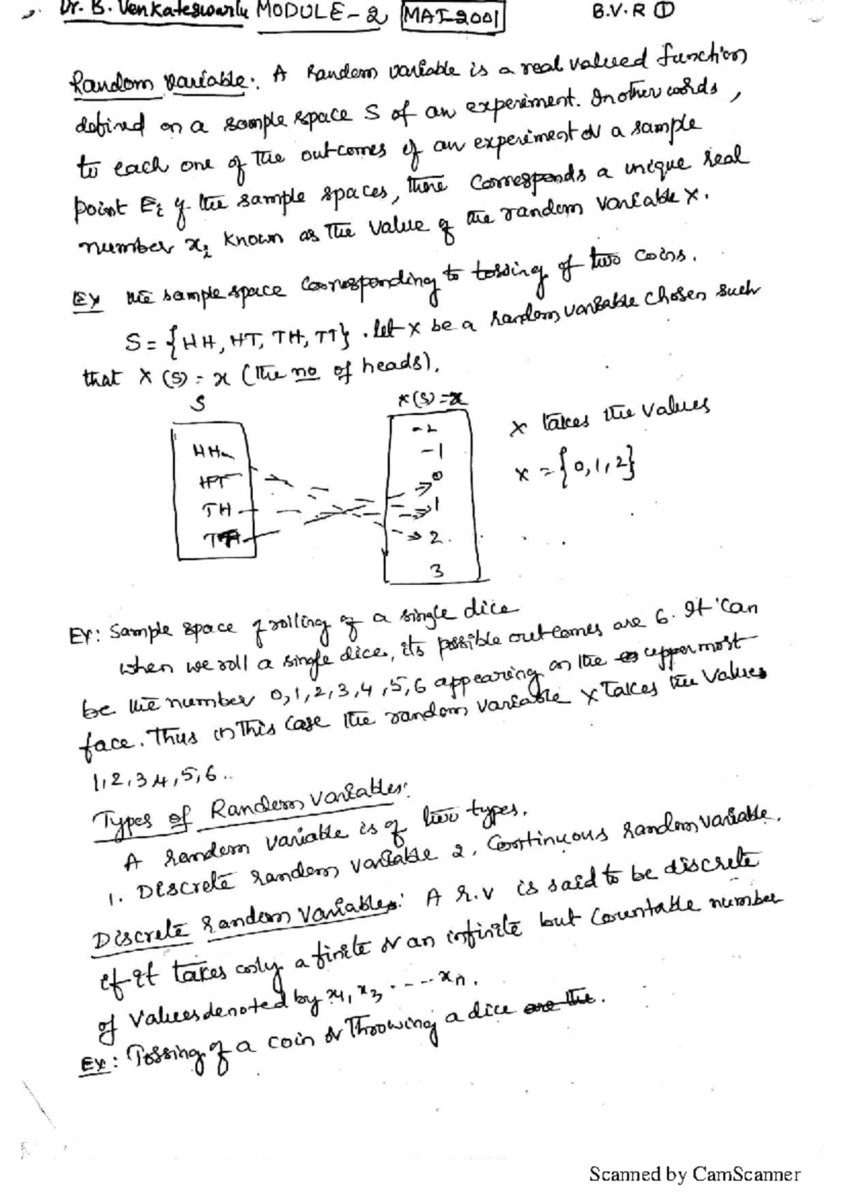 B.V.R 1: Understanding Random Variables and Their Types - Studocu