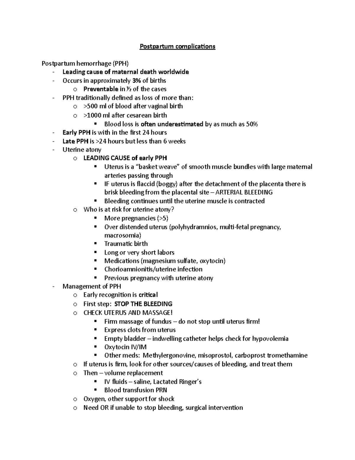 Postpartum complications - Postpartum complications Postpartum ...