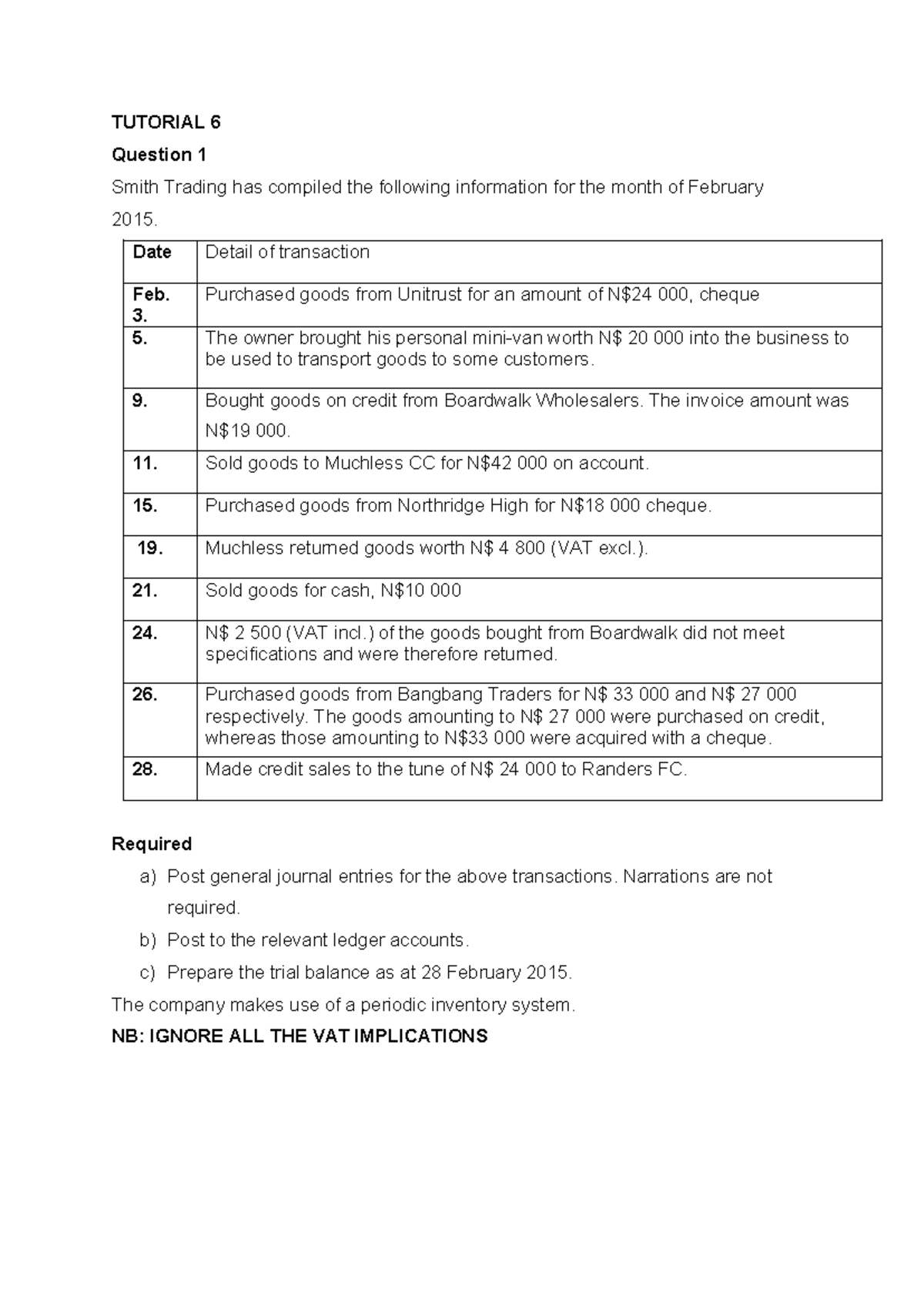Tutorial 06 2021: Smith Trading Transactions & Ledger Entries - Studocu