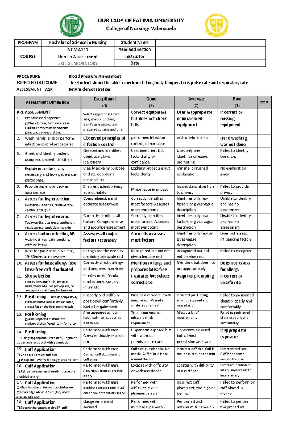 BSN 2526 Wk4 Skills Lab: Blood Pressure Assessment Guide - Studocu