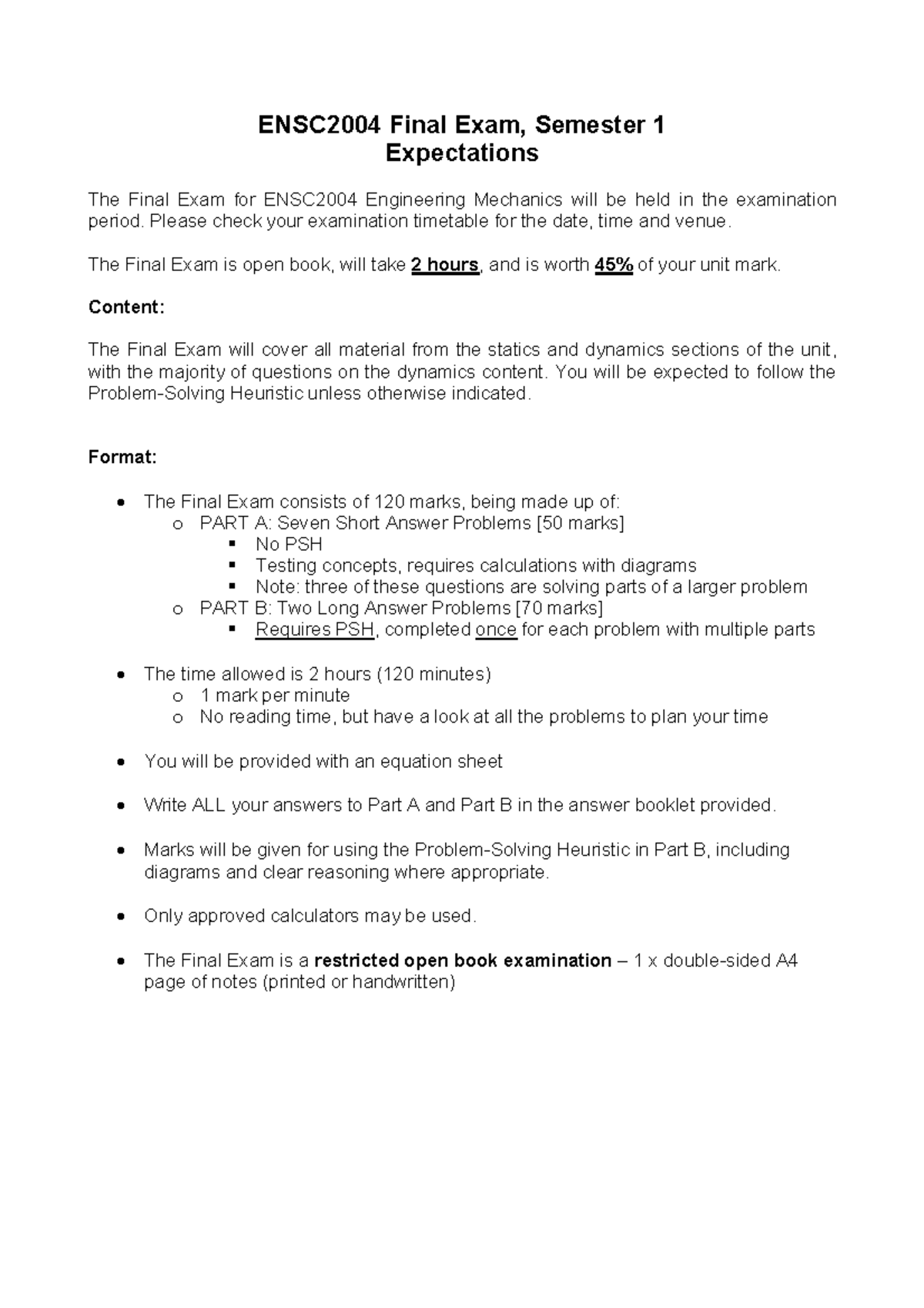 ENSC2004 Final Exam Guidelines for Semester 1 - Studocu