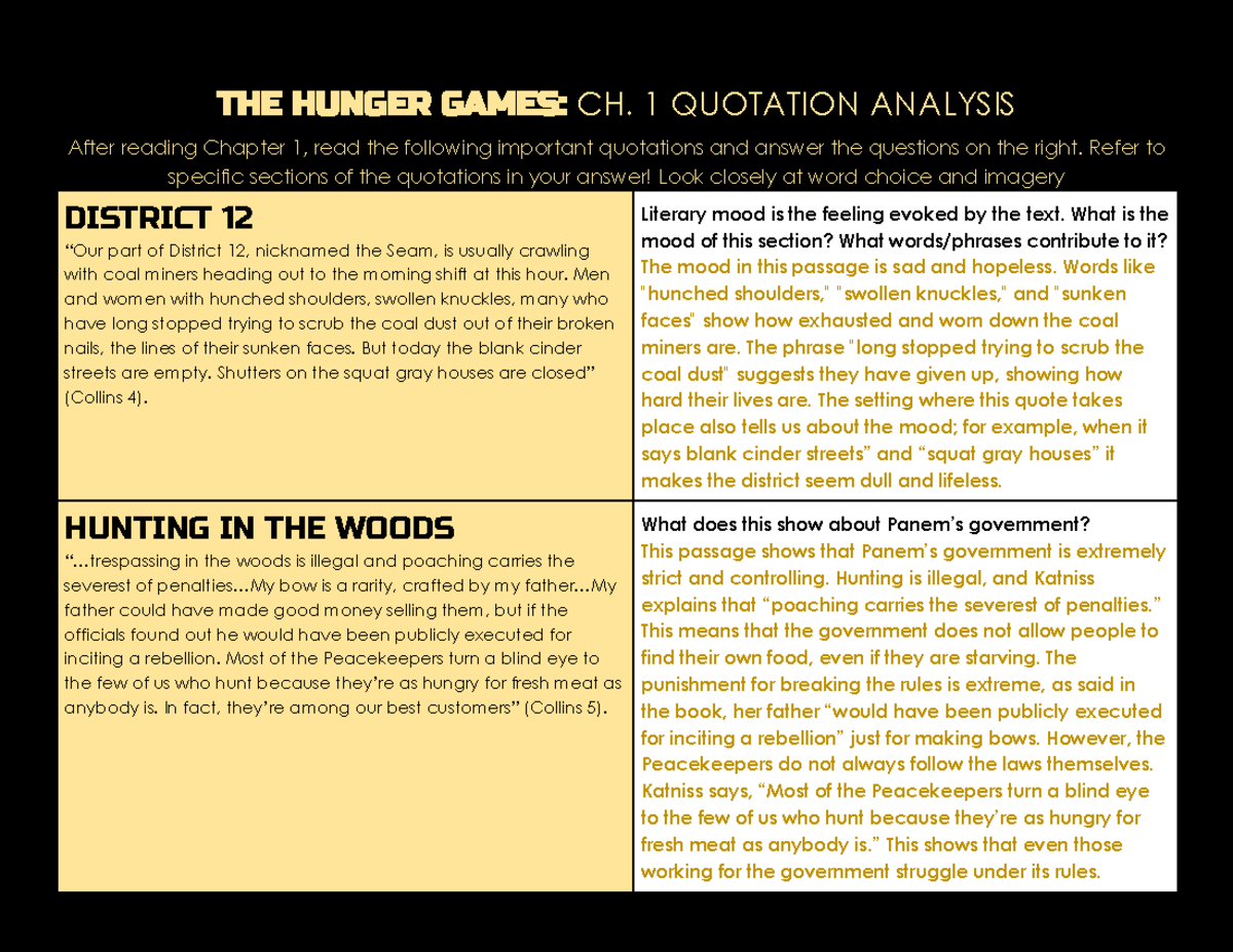 THE HUNGER GAMES: CH. 1 QUOTATION ANALYSIS & INSIGHTS - Studocu