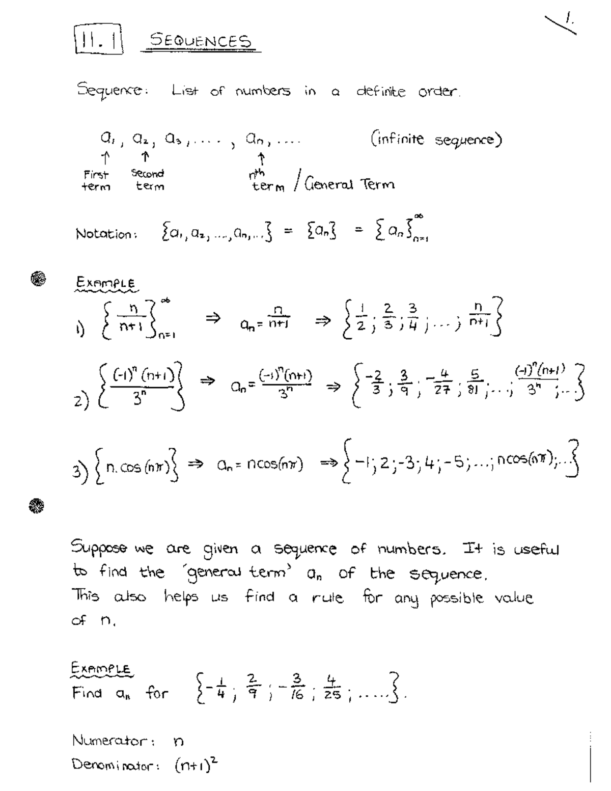 ENG MATH 2A2 - Exam questions - 1. 11 SEQUENCES Sequence: List of ...