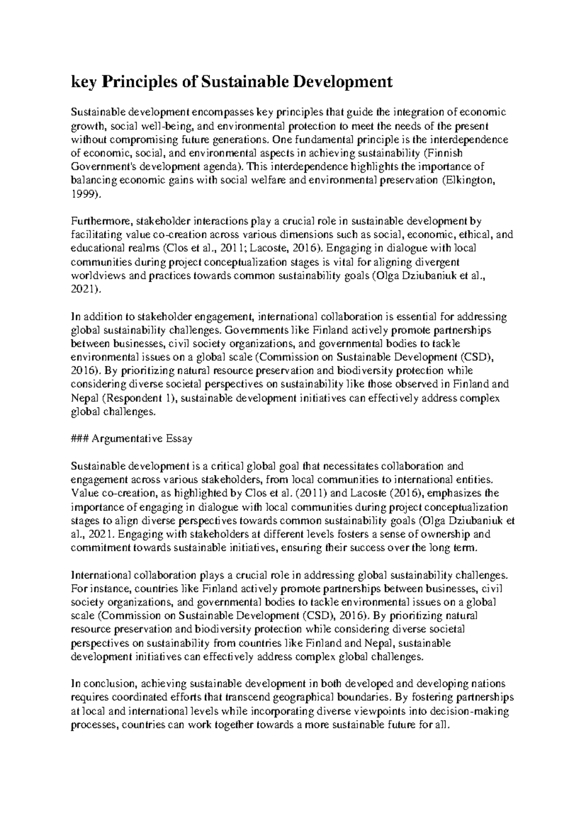 Sustainable Development: Key Principles and Global Collaboration - Studocu