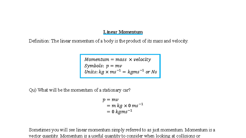 Lesson 9 - Understanding Linear Momentum and Its Applications - Studocu