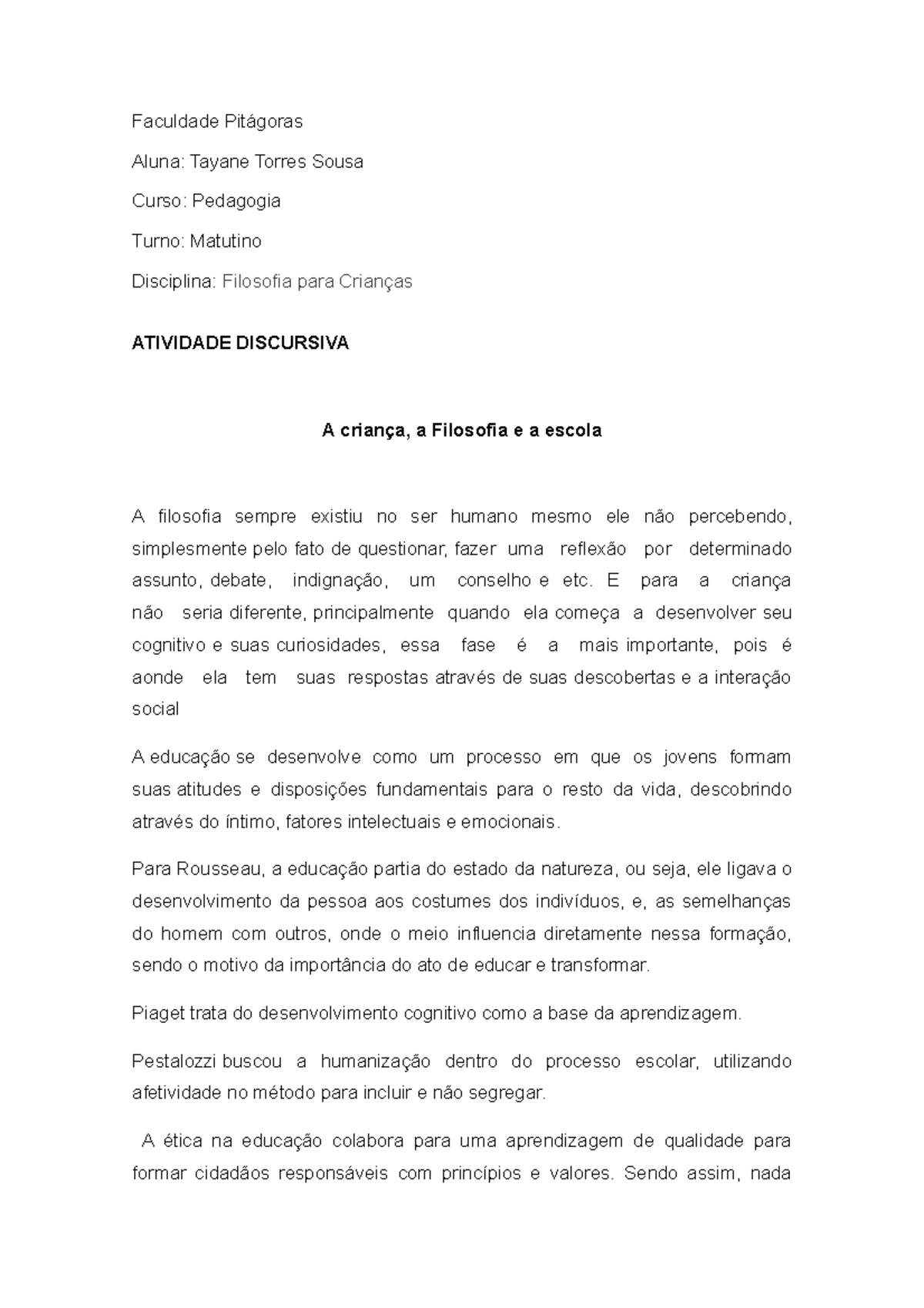 Atividade+Discursiva-+Filosofia+para+Crianças - Faculdade Pitágoras ...