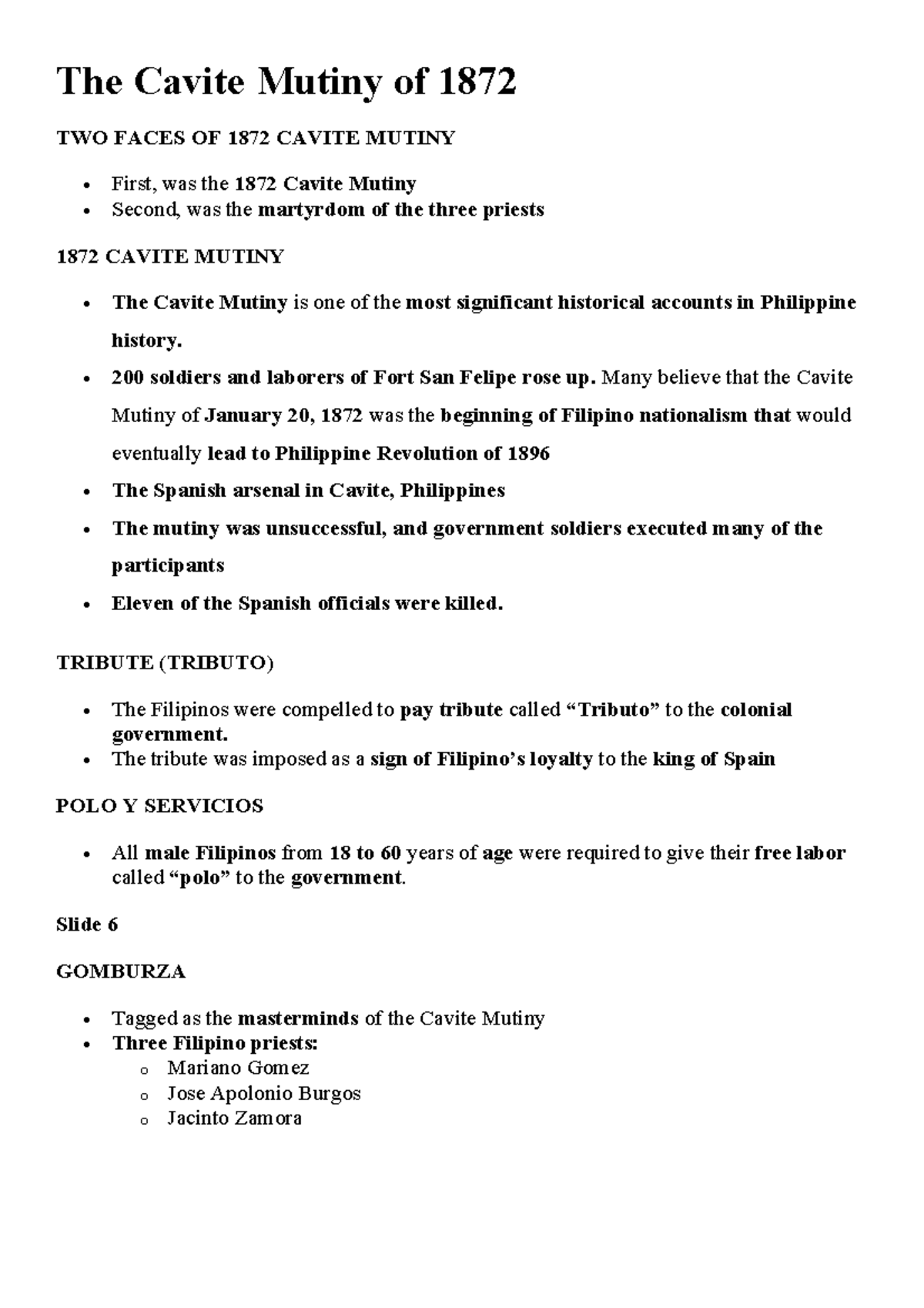 The 1872 Cavite Mutiny: A Catalyst for Filipino Nationalism - Studocu