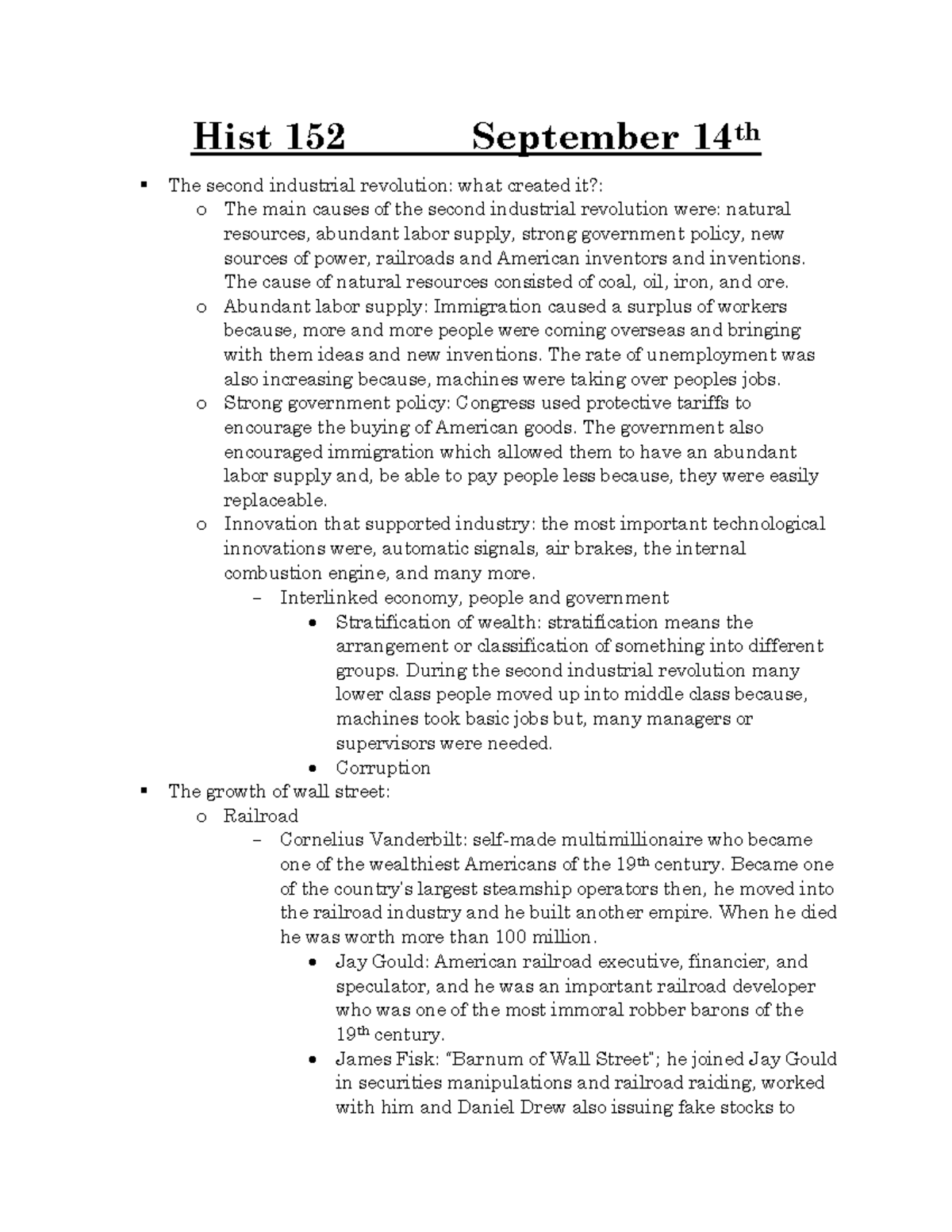 Hist 152 Notes: The Second Industrial Revolution Insights - Sept 14 ...