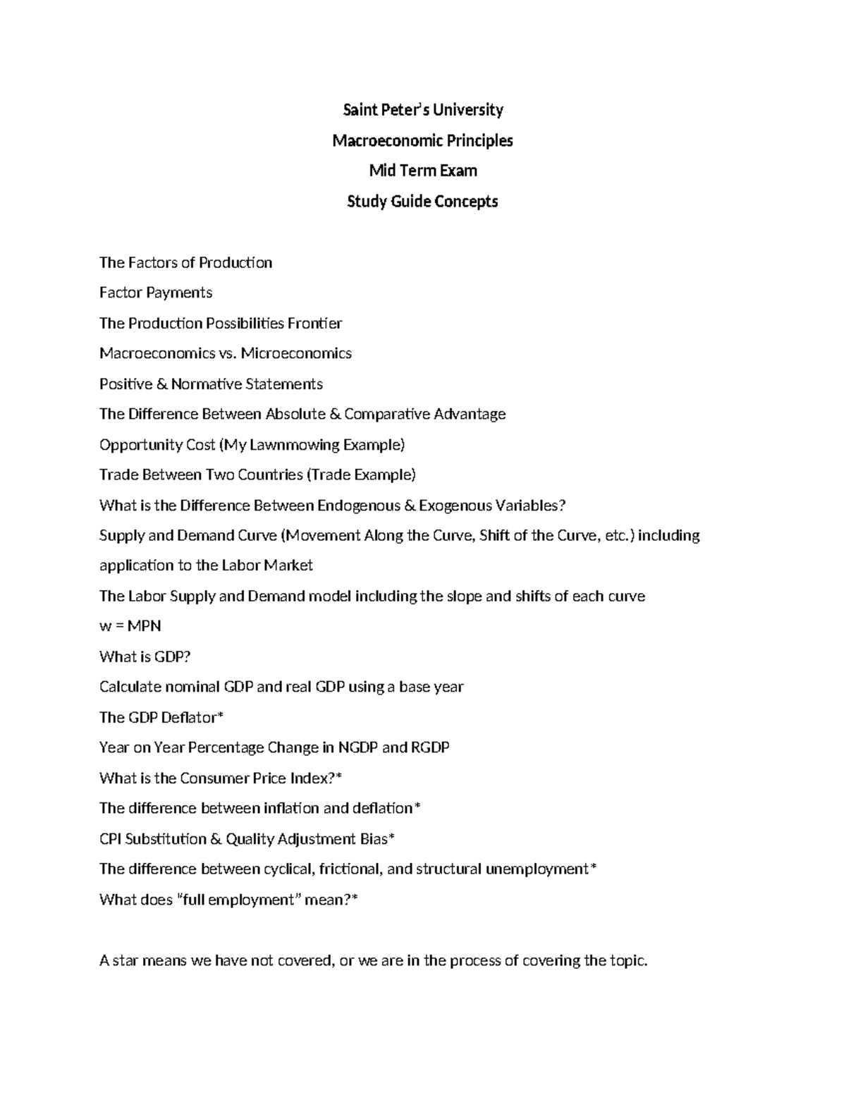 Macroeconomic Principles Midterm Exam Study Guide - Saint Peter's Univ - Studocu