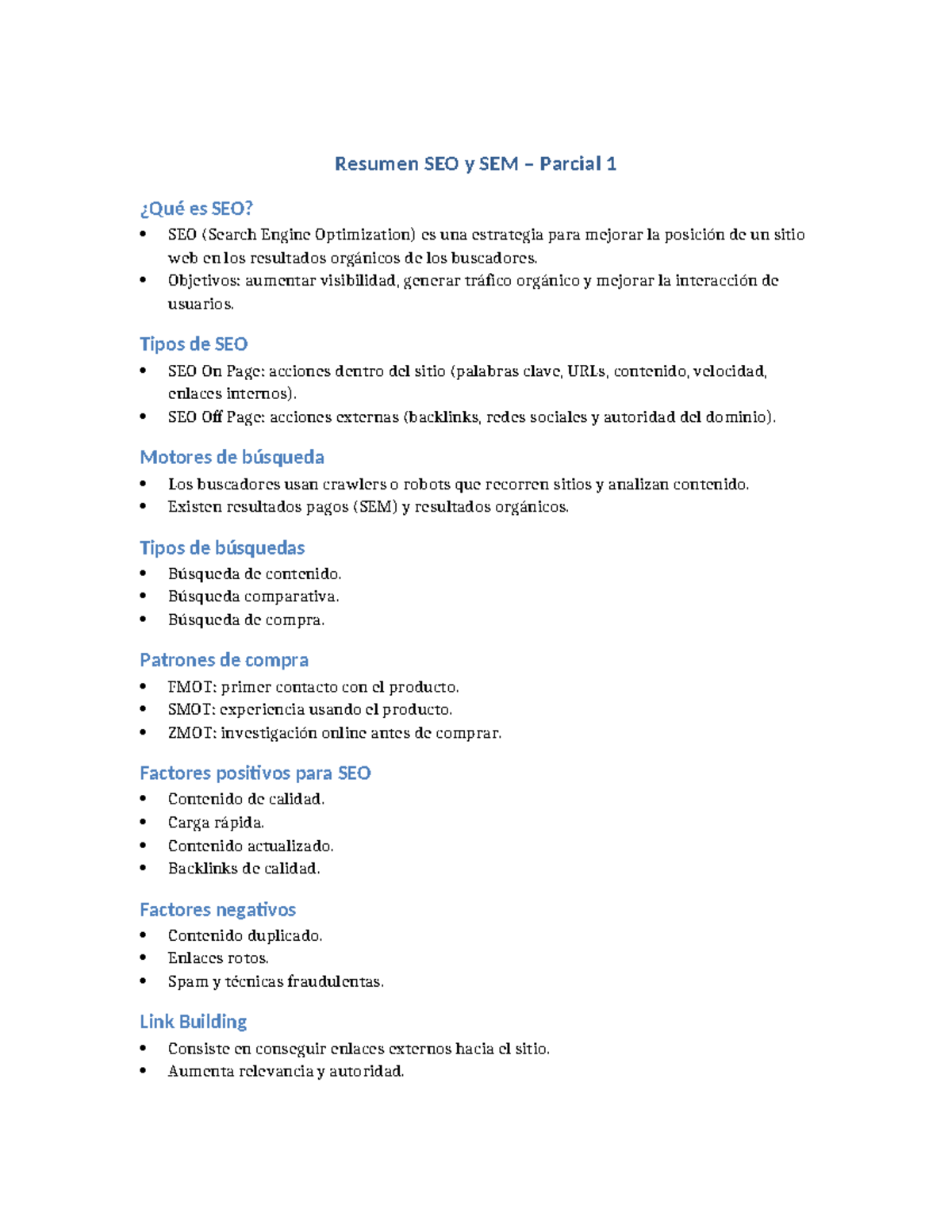 Resumen SEO y SEM Parcial 1: Estrategias y Prácticas Clave - Studocu