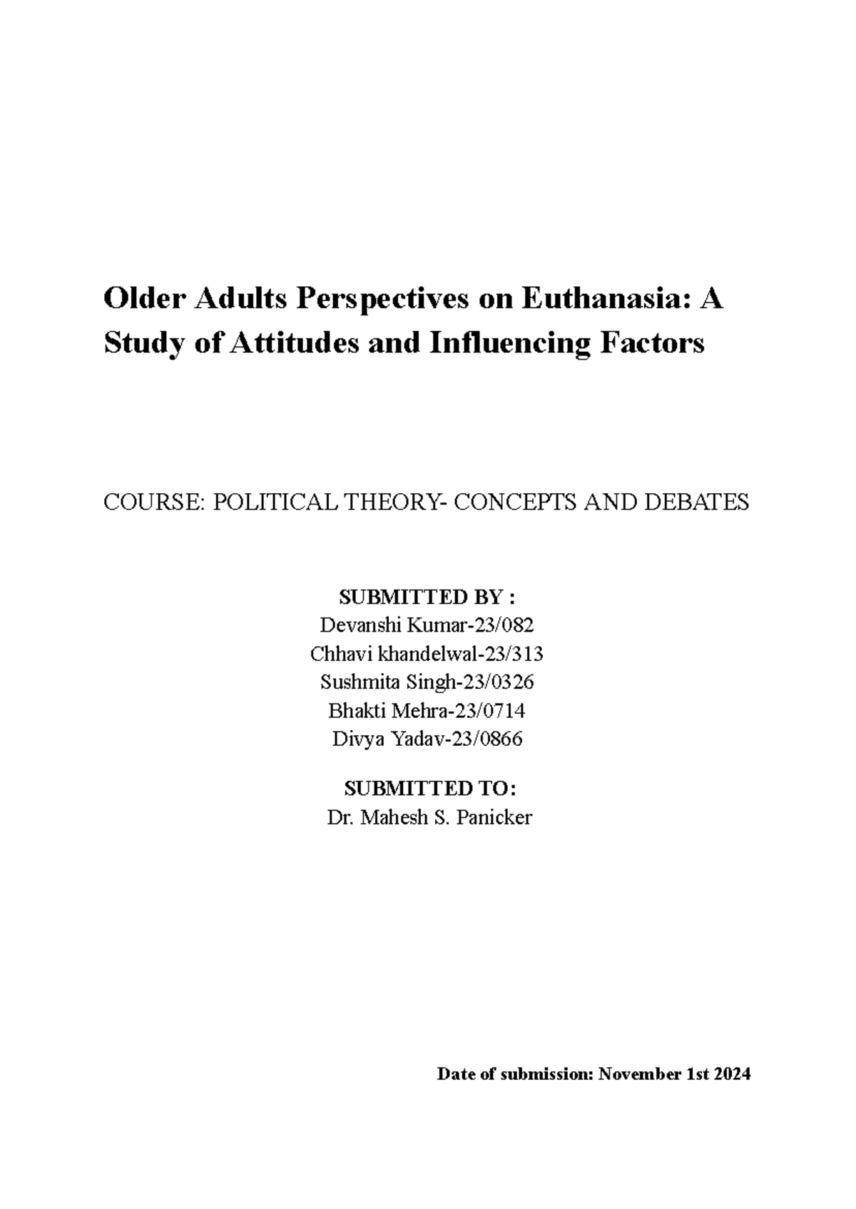 PTC research paper - Older Adults Perspectives on Euthanasia: A Study ...
