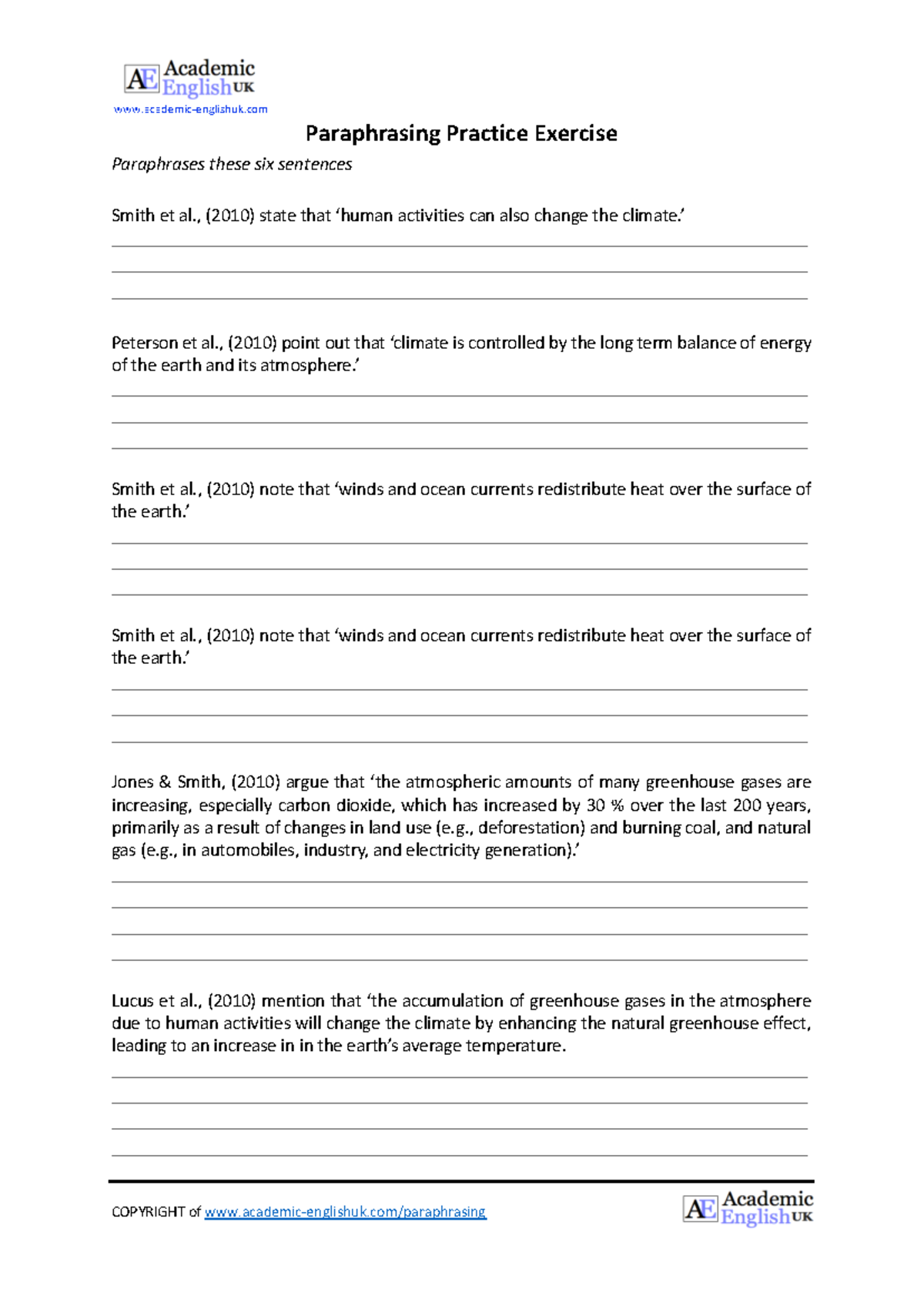 Paraphrasing Practice Exercise: Analyzing Key Sentences (ENG101) - Studocu
