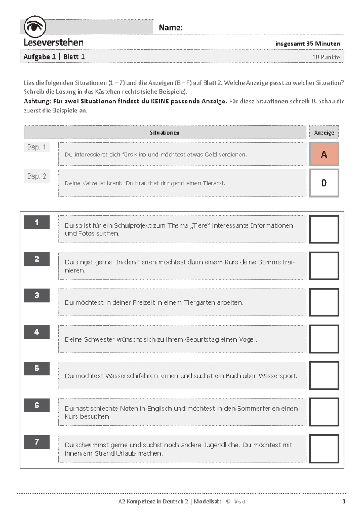 Leseverstehen A2 Kompetenz in Deutsch 2 - Modellsätze und Aufgaben ...