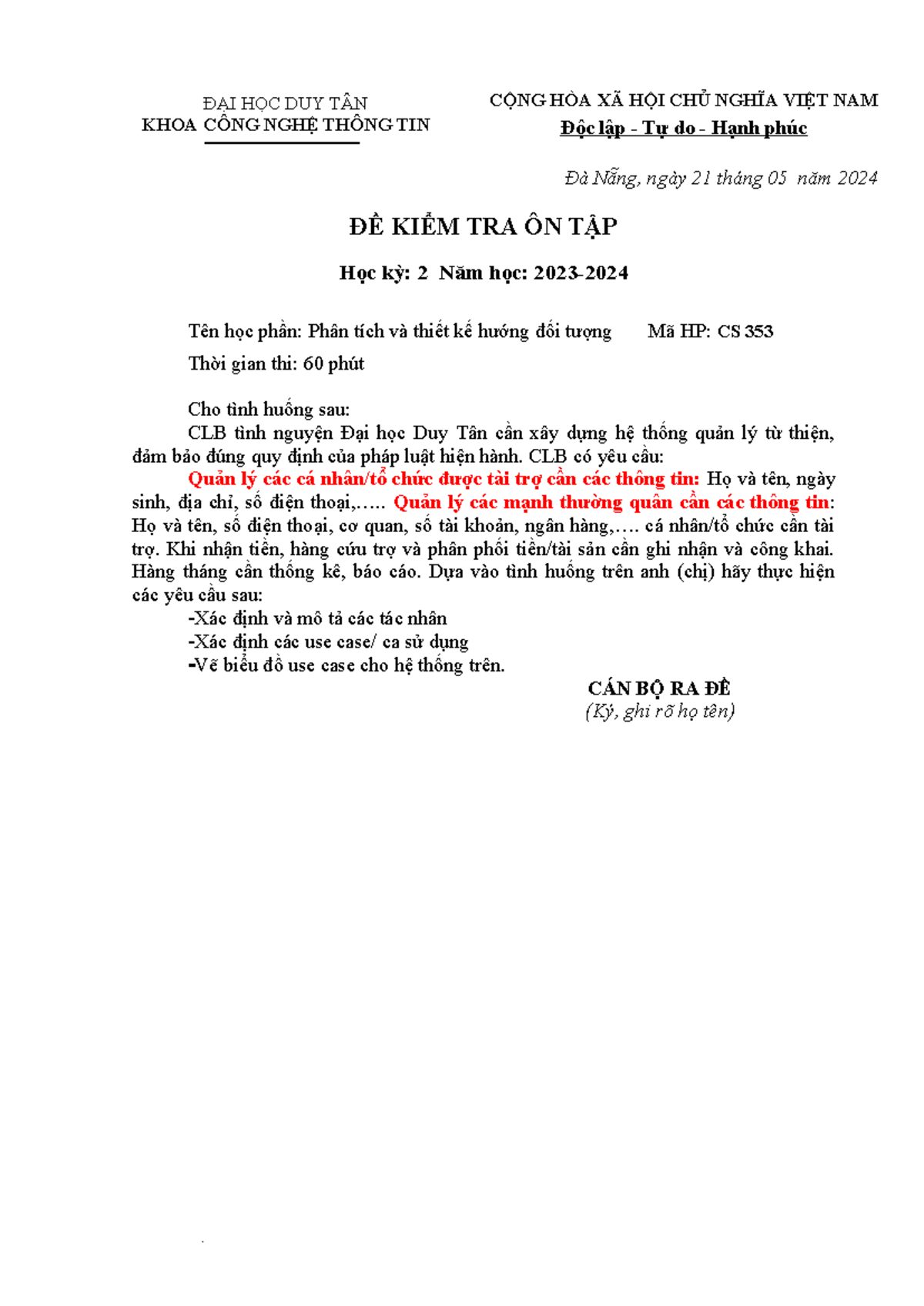 KTRA Ontap - hi dsadasd - ĐẠI HỌC DUY TÂN KHOA CÔNG NGHỆ THÔNG TIN CỘNG ...