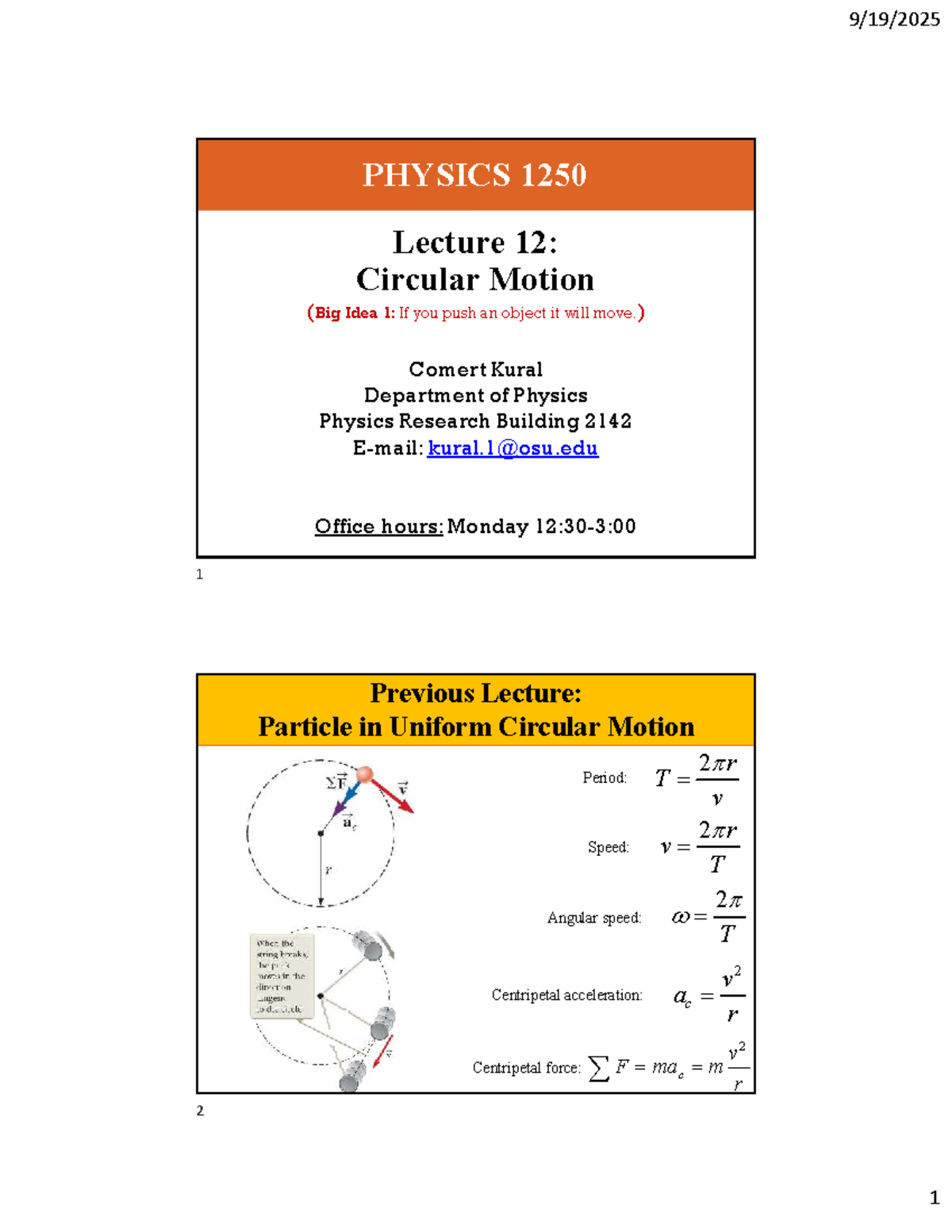 PHYSICS 1250 Lecture 12: Understanding Circular Motion Concepts - Studocu