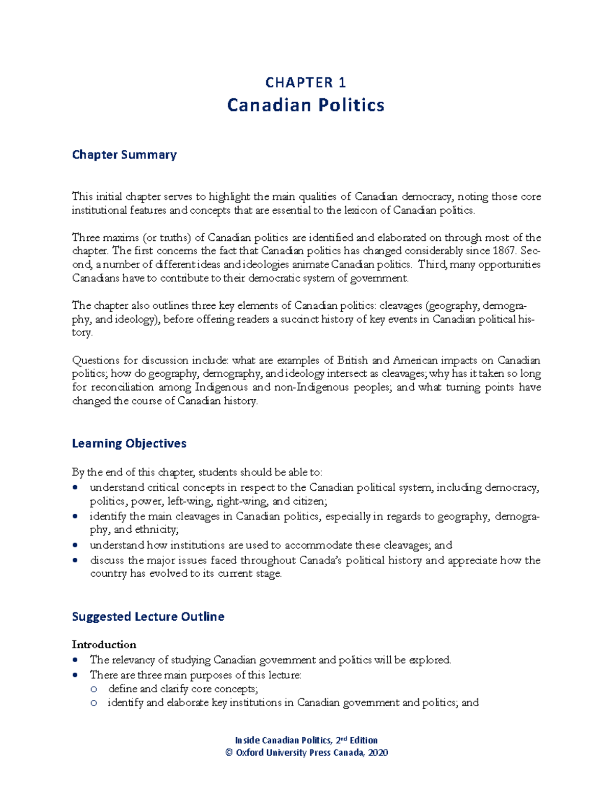 ICP 2e CH 1 Summary: Key Concepts in Canadian Politics - Studocu