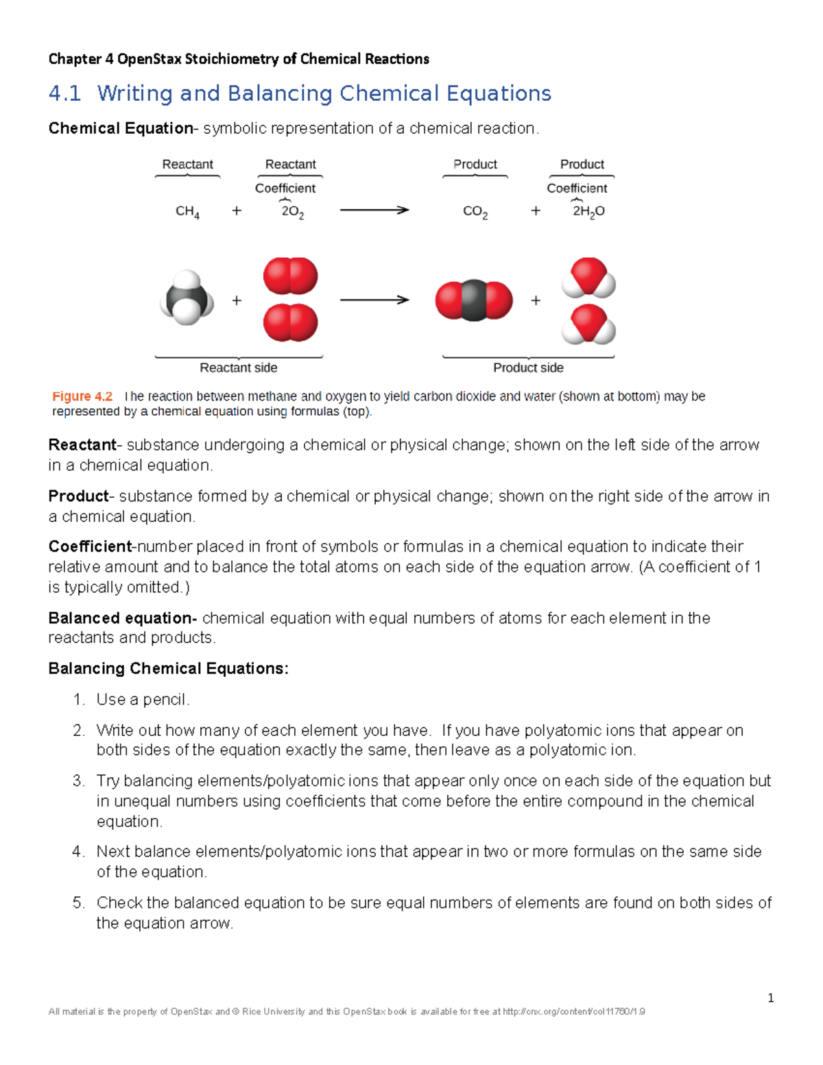 Chapter 4 Open Stax Stoichiometry of Chemical Reactions - Reactant ...