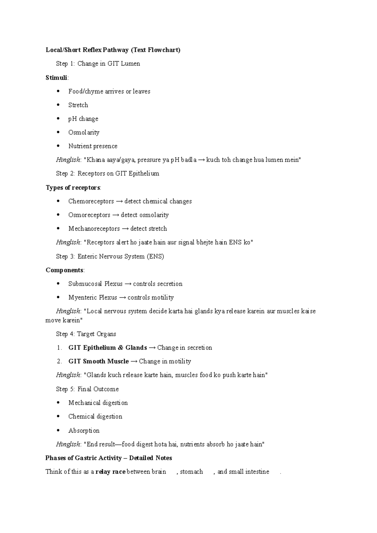 Pathways of ENS in GI: Reflex Mechanisms and Phases - Studocu