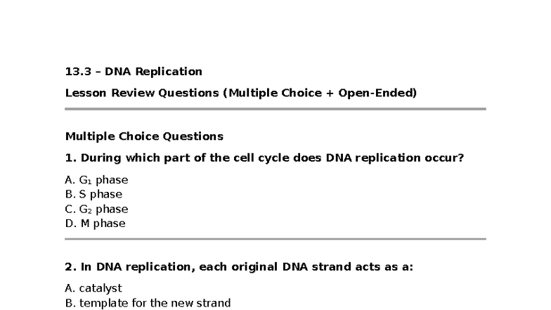 13.3 DNA Replication Lesson Review Questions (LRQ) - Studocu