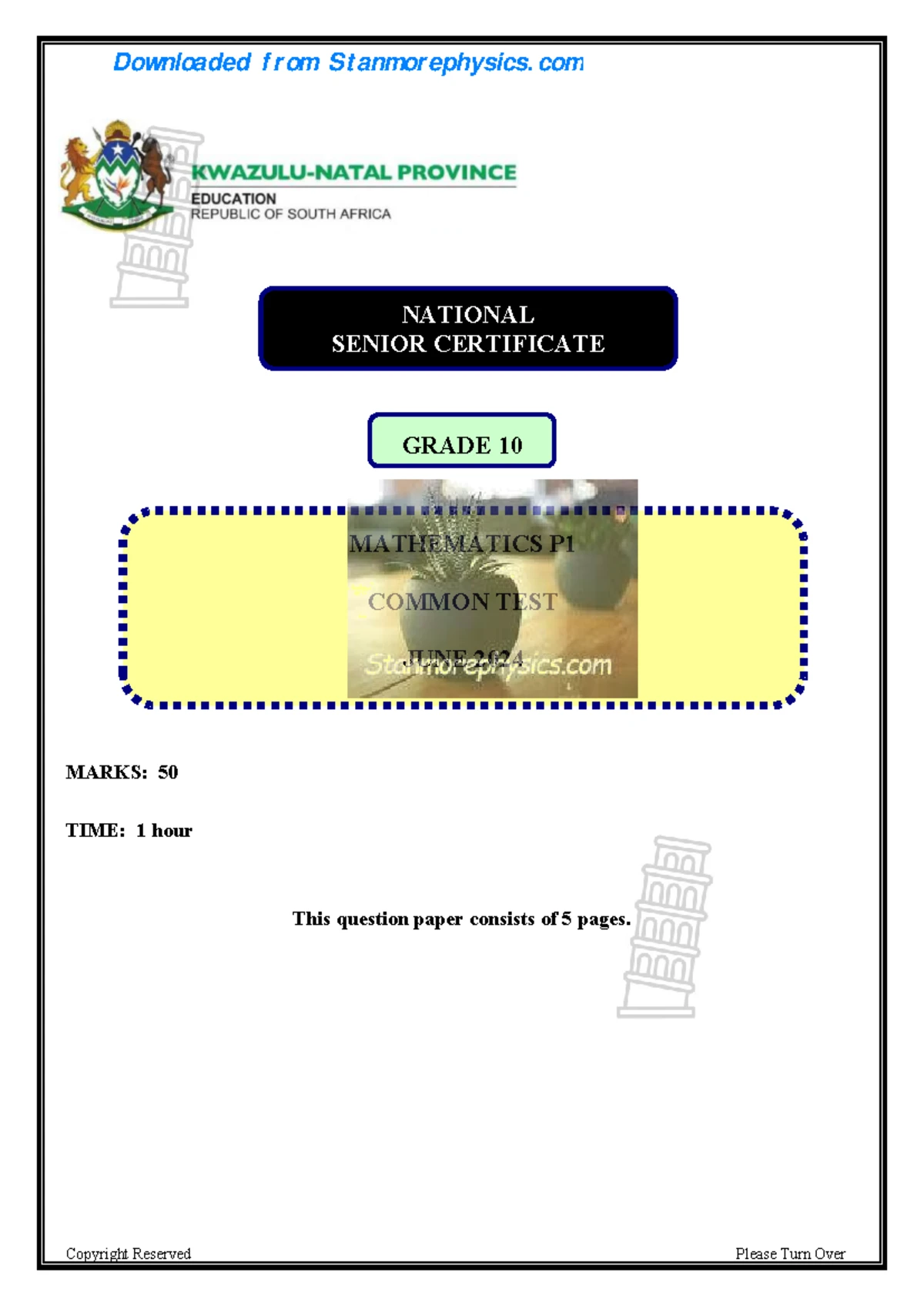 Mathematics Grade 10 FS June 2024 Exam Paper 1 & Memo - Studocu