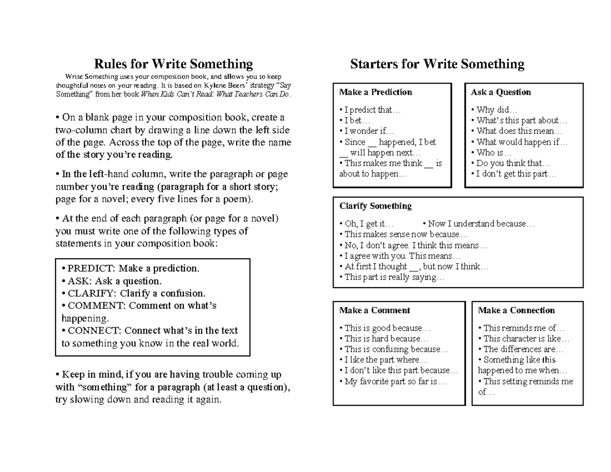 Write Something Reading Strategy (WSRS) for Comprehension - Studocu