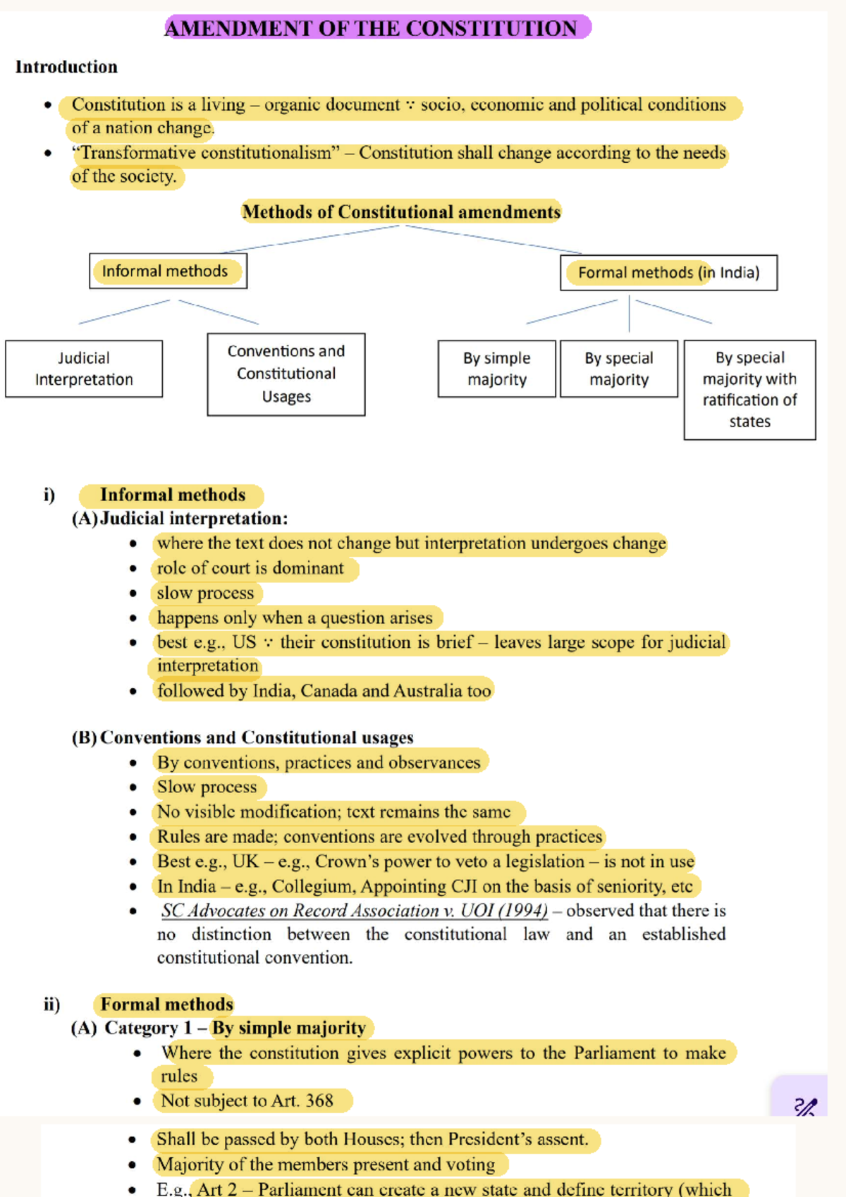 Amendment of the Constitution: Study Notes for M6 Law Course - Studocu
