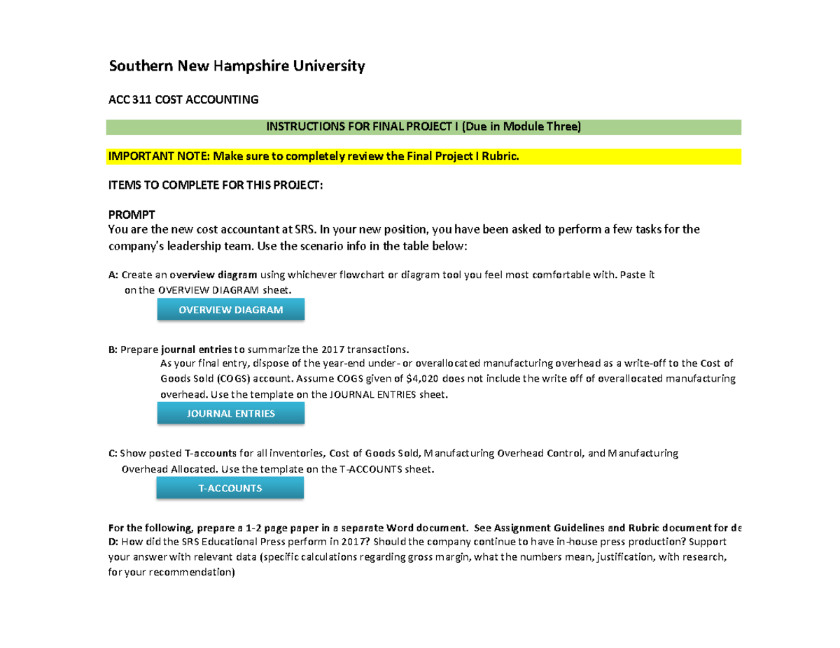 ACC 311 Final Project I Student Workbook - Southern New Hampshire ...